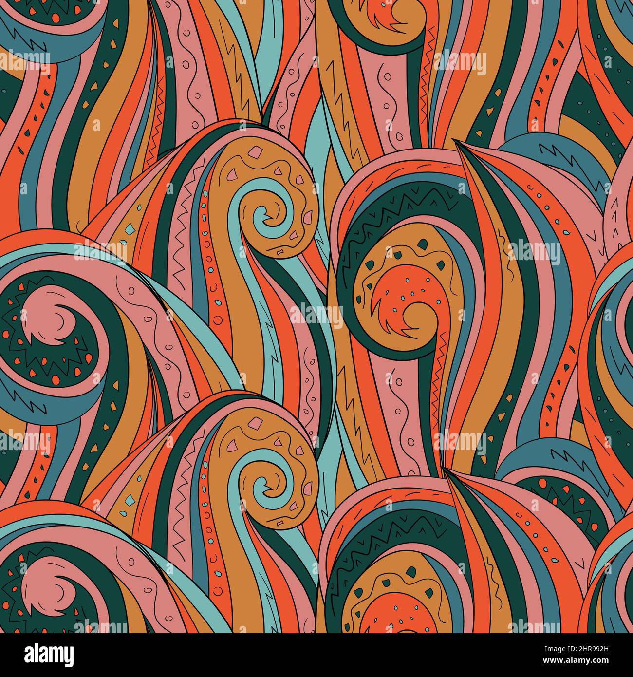 Seamless background with abstract waves. Freehand illustration Stock ...