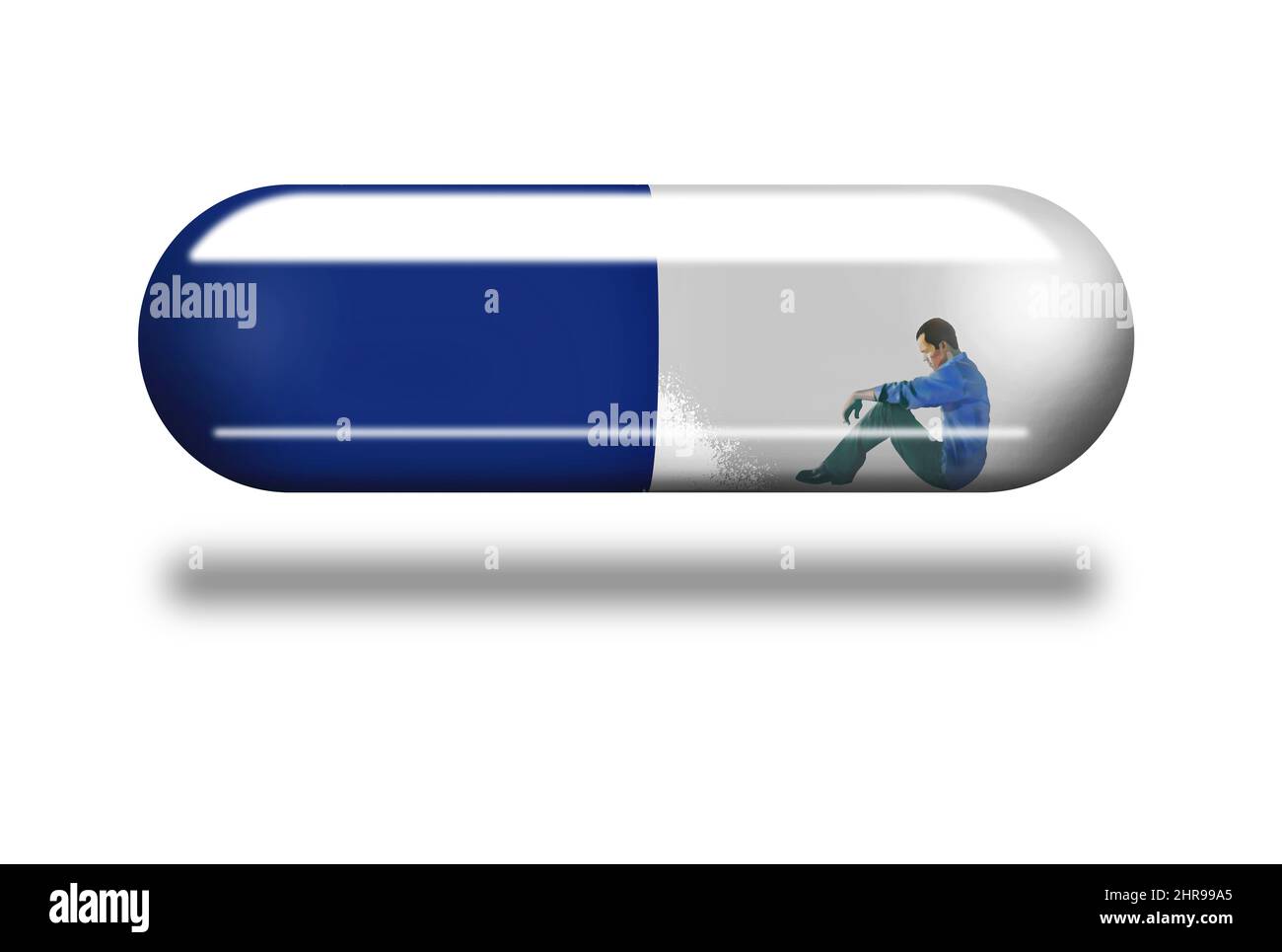 Drug dependency and addiction is illustrated with a person inside a ...