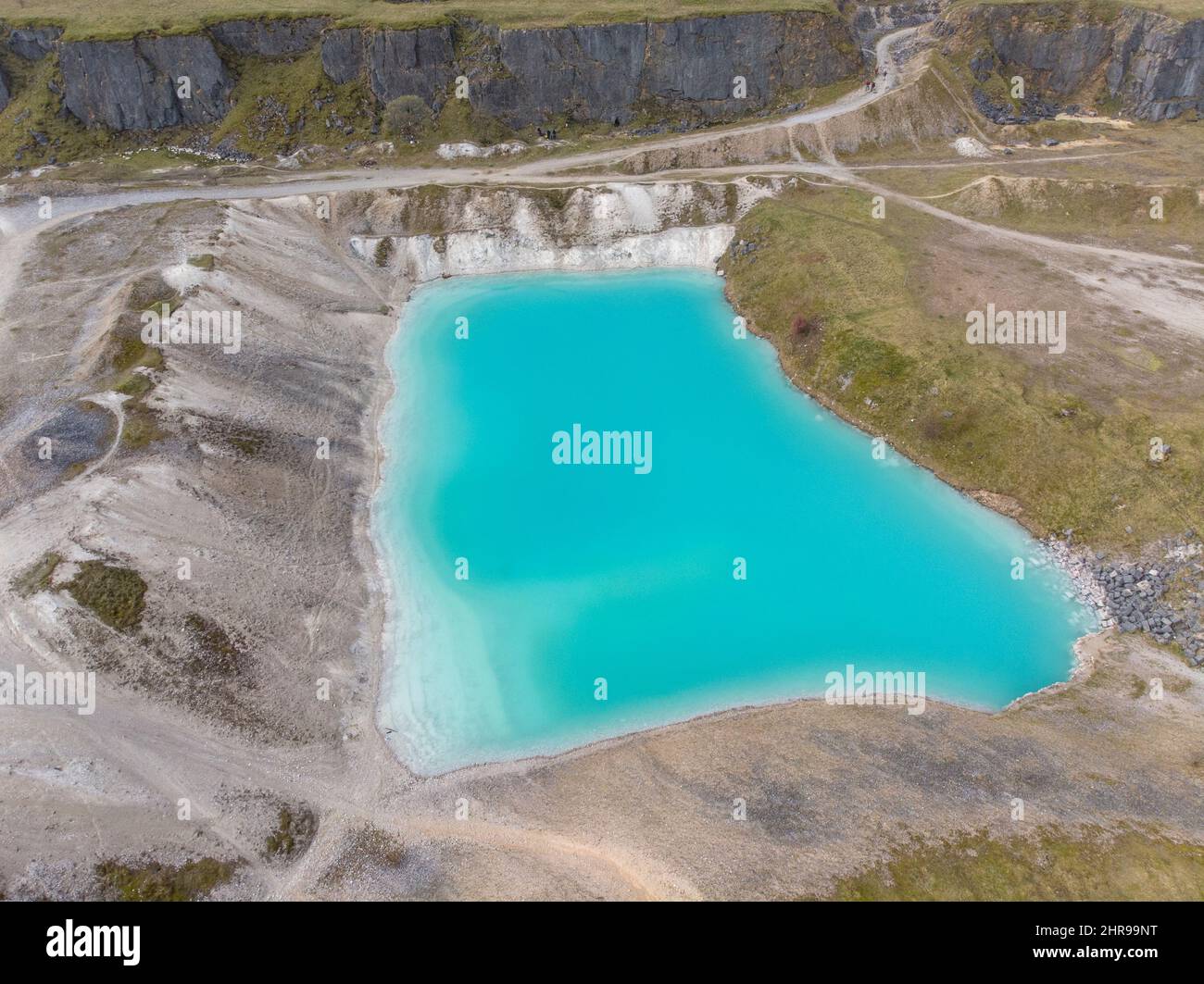 An aerial view of the dangerous and toxic Blue Lagoon lake situated ...
