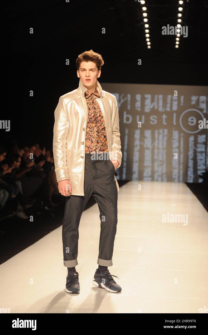 A model walks the runway during the Bustle show at Toronto Fashion Week ...