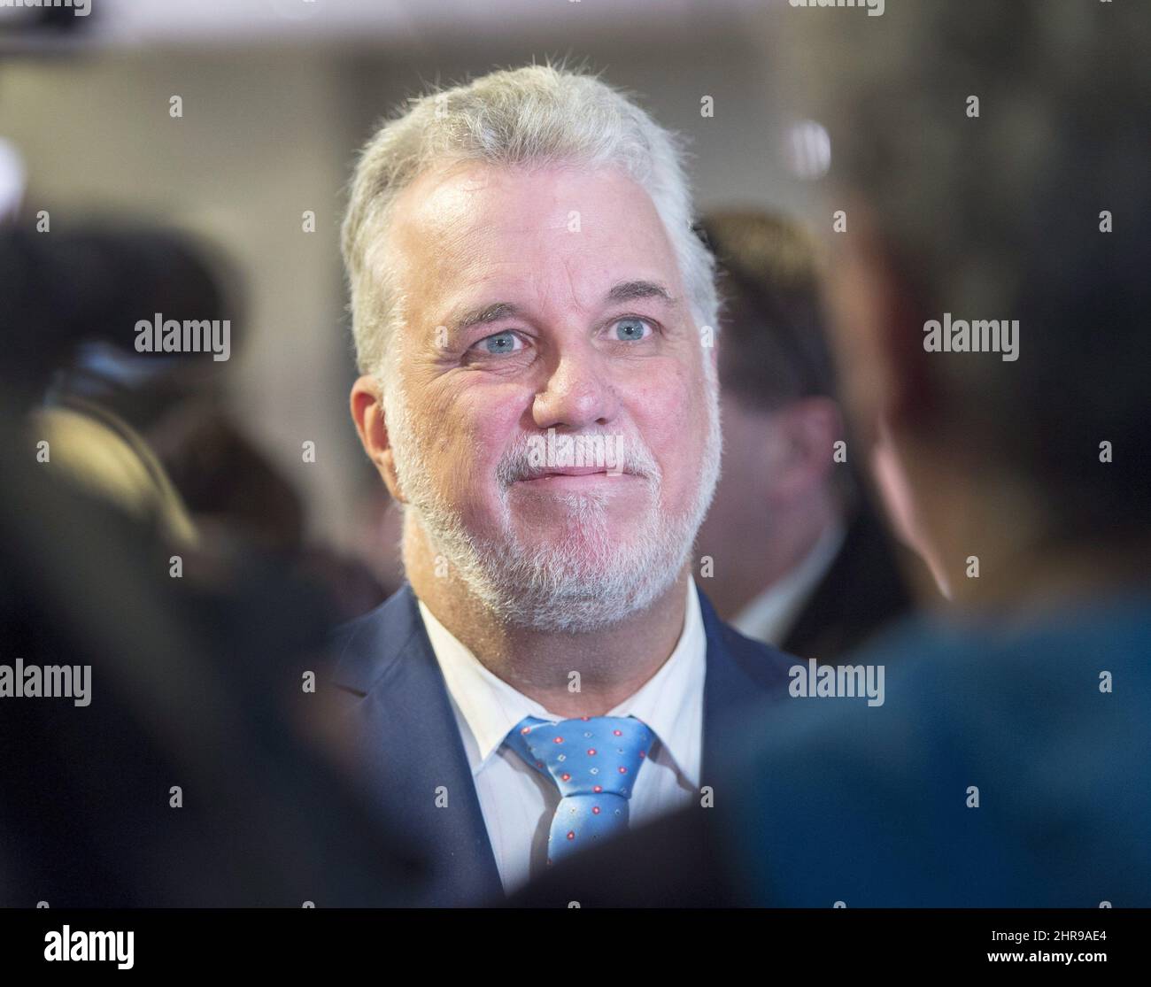 Quebec Premier Philippe Couillard speaks to the media at the Yellow ...