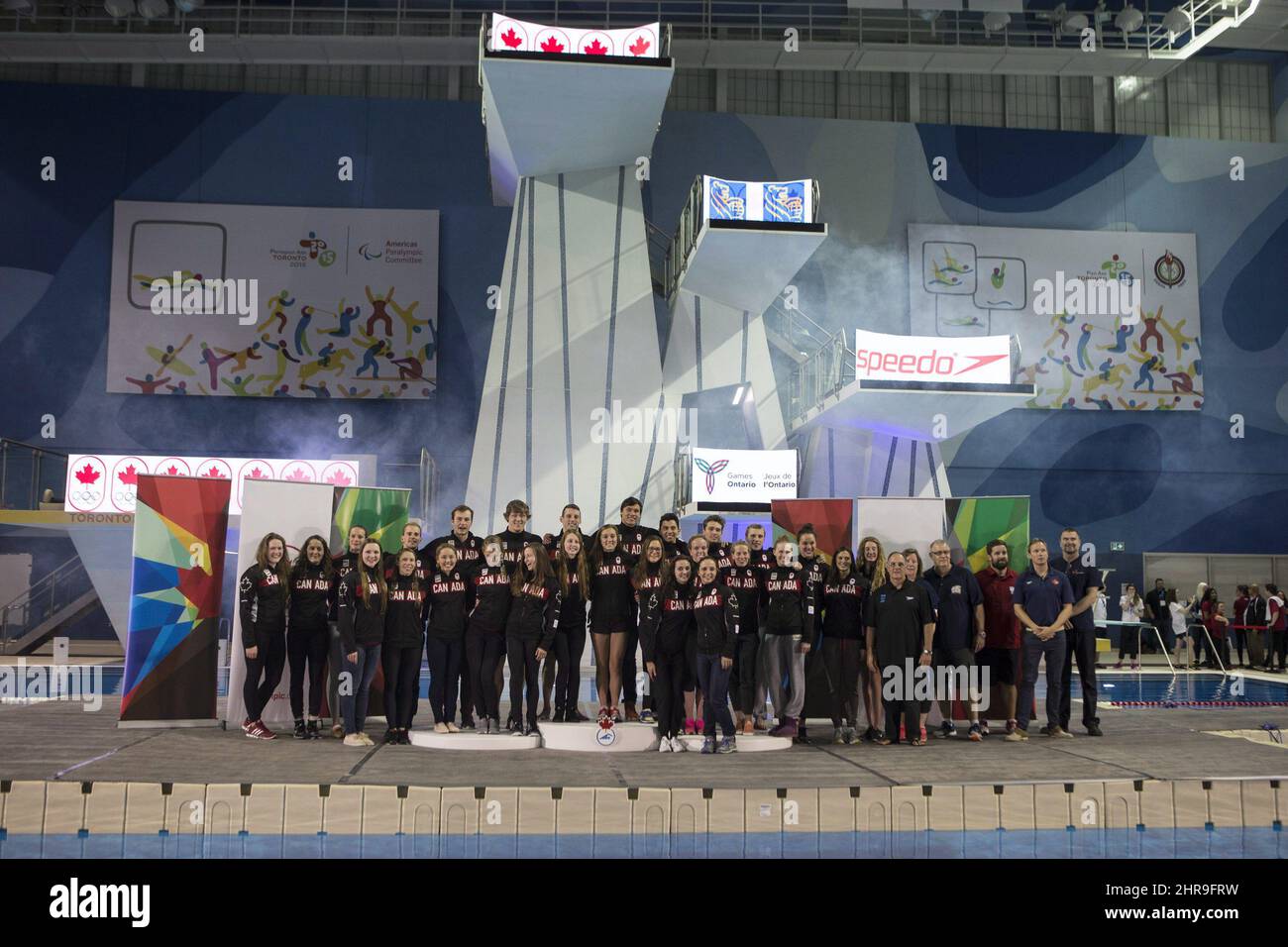 Canada's new Olympic swim team poses for a group photo following a ...
