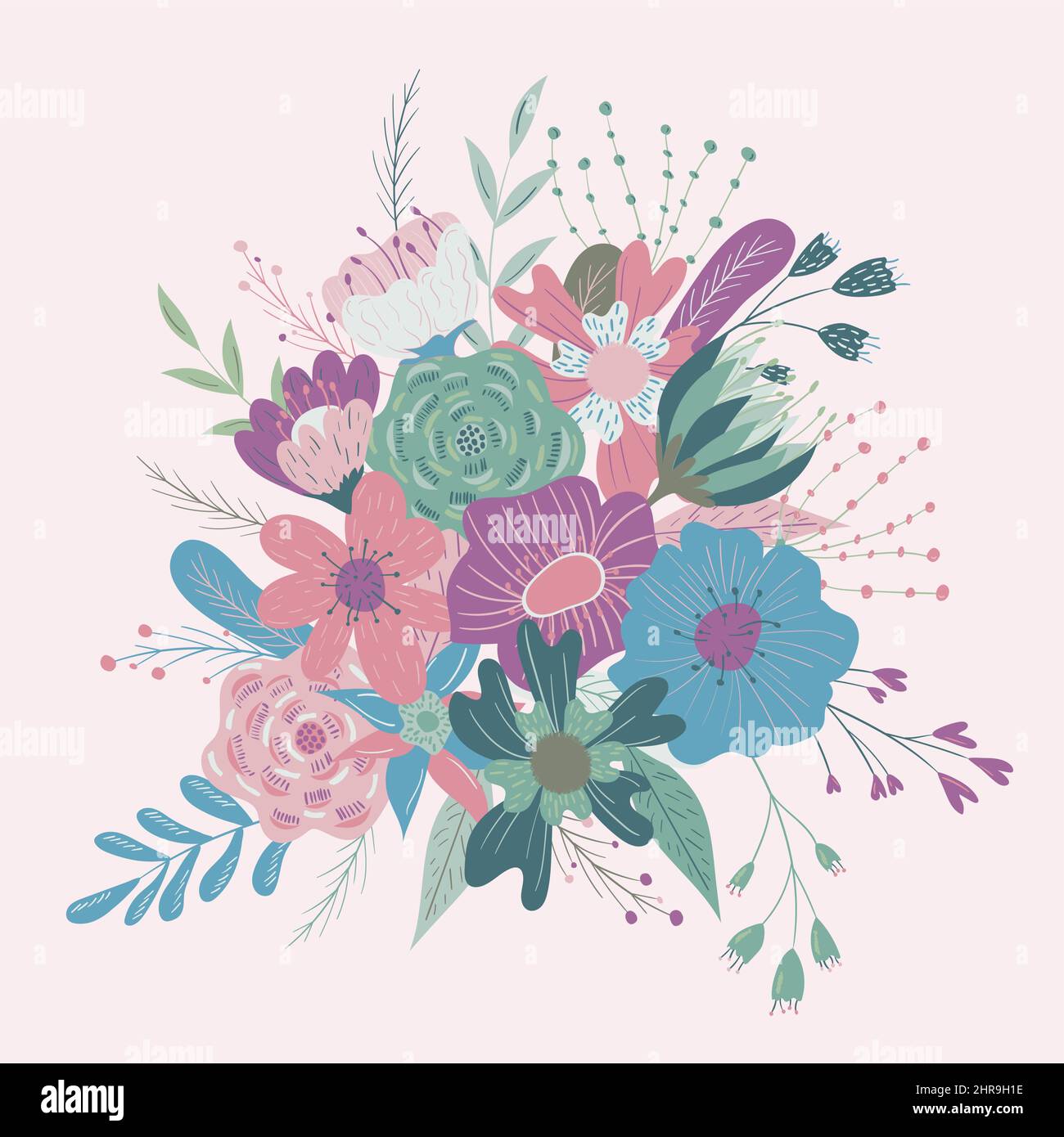 Wild and garden blooming flowers in vases. Bundle of bouquet ...