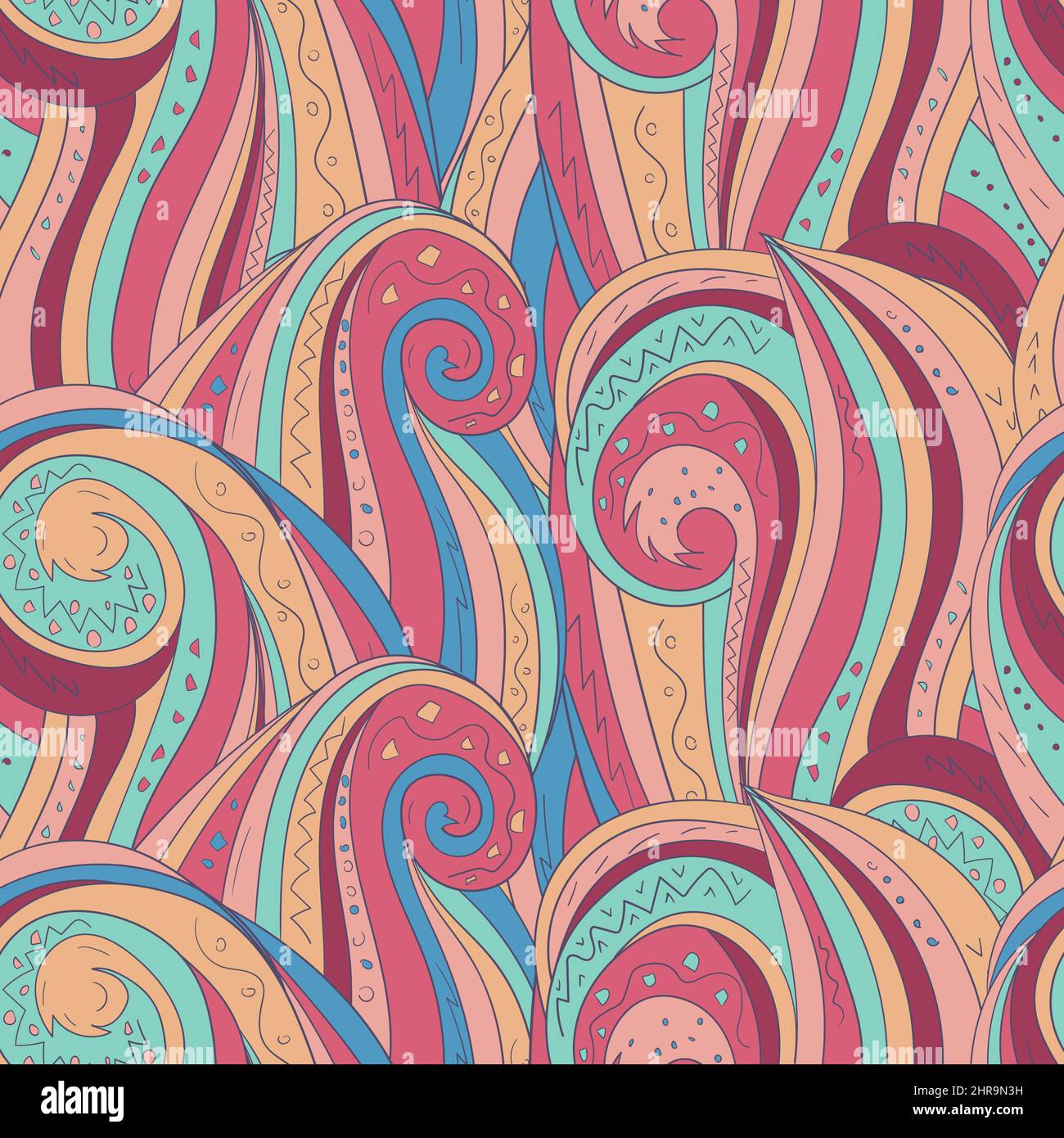Seamless background with abstract waves. Freehand illustration Stock ...