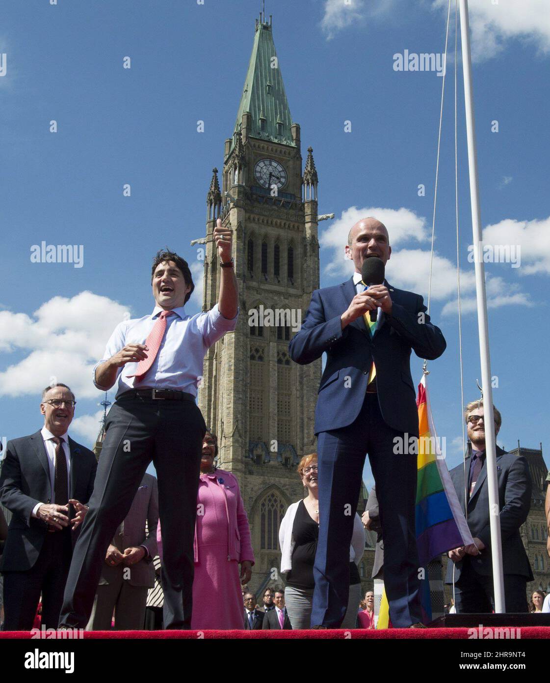 Prime Minister Justin Trudeau reacts as the microphone works for MP ...