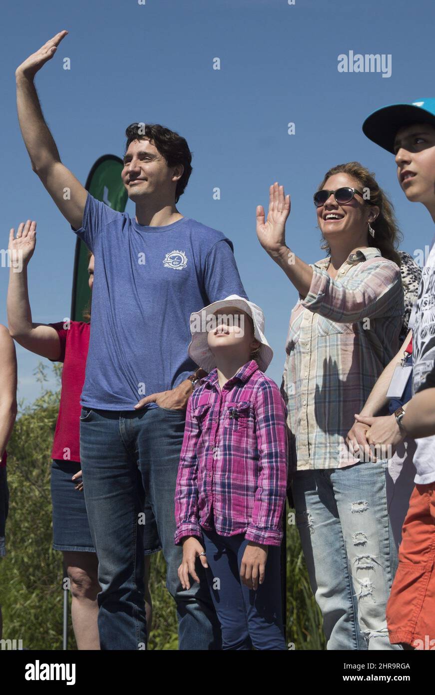 Prime Minister Justin Trudeau waves with his wife, Sophie Gregoire ...