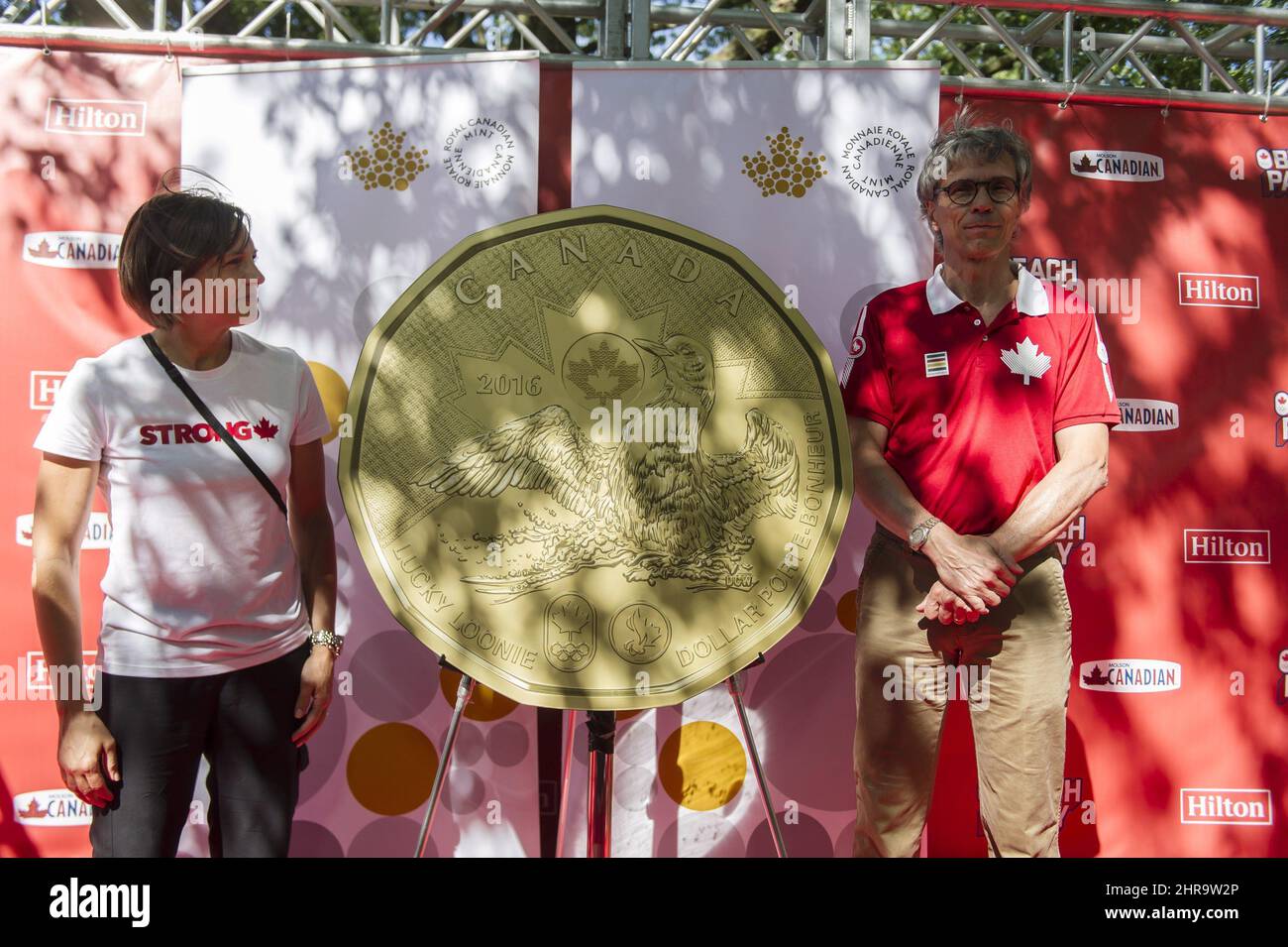 A "Lucky Loonie" is unveiled during team Canada's visit to the 2016 ...
