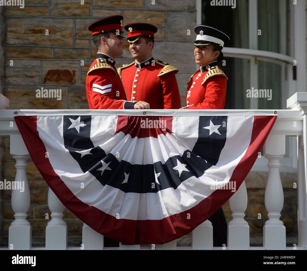 Members of the Canadian Ceremonial Guard wait to perform during the 4th ...