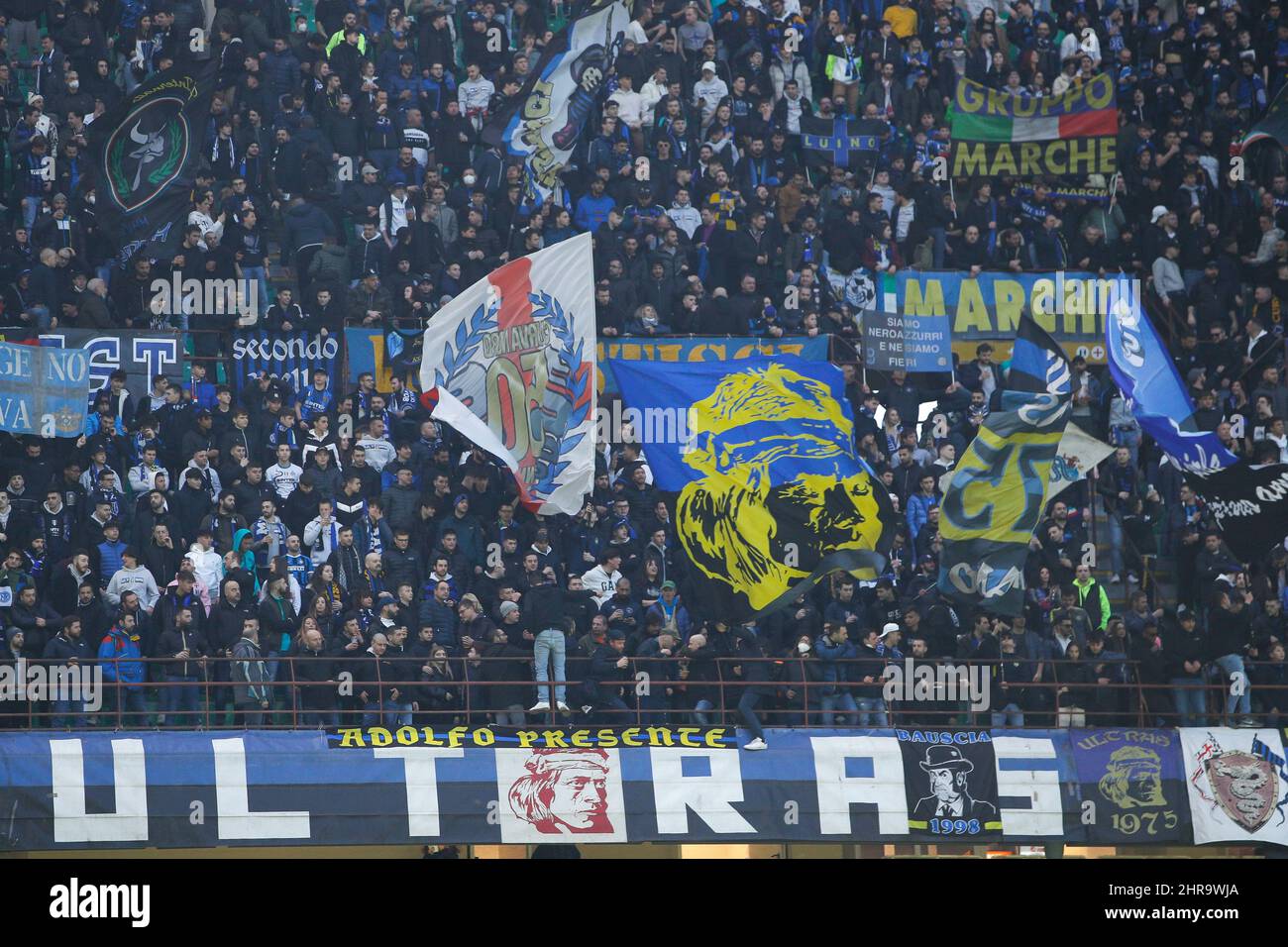 Italy, Milan, february 20 2022: fc Inter supporters wave the flags and ...