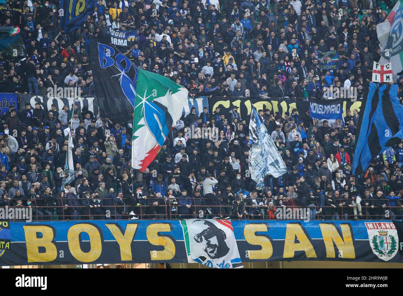 Italy, Milan, february 20 2022: fc Inter supporters wave the flags and ...