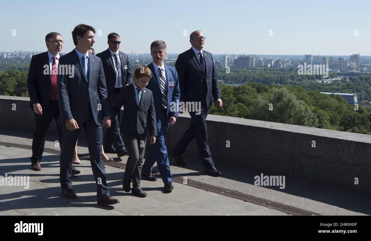 Prime Minister Justin Trudeau and his son Xavier take in the view of ...