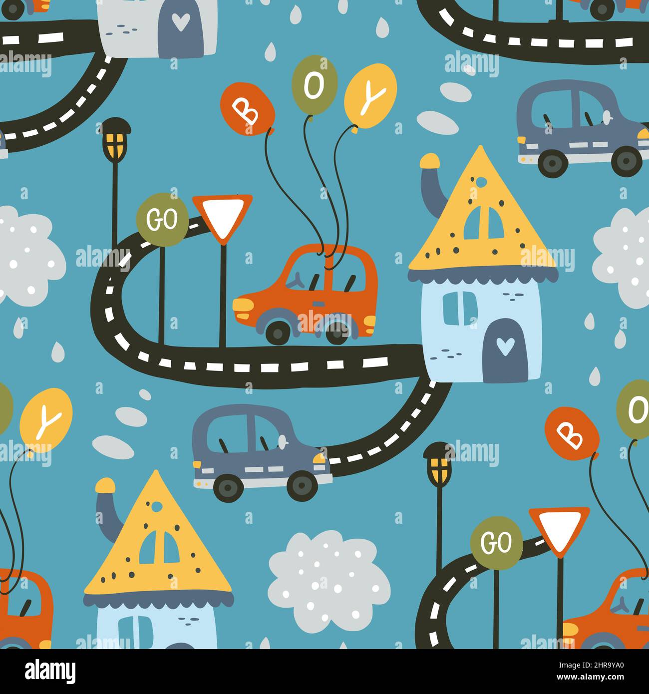 Cute cartoon car seamless pattern - baby boy background Stock Vector ...