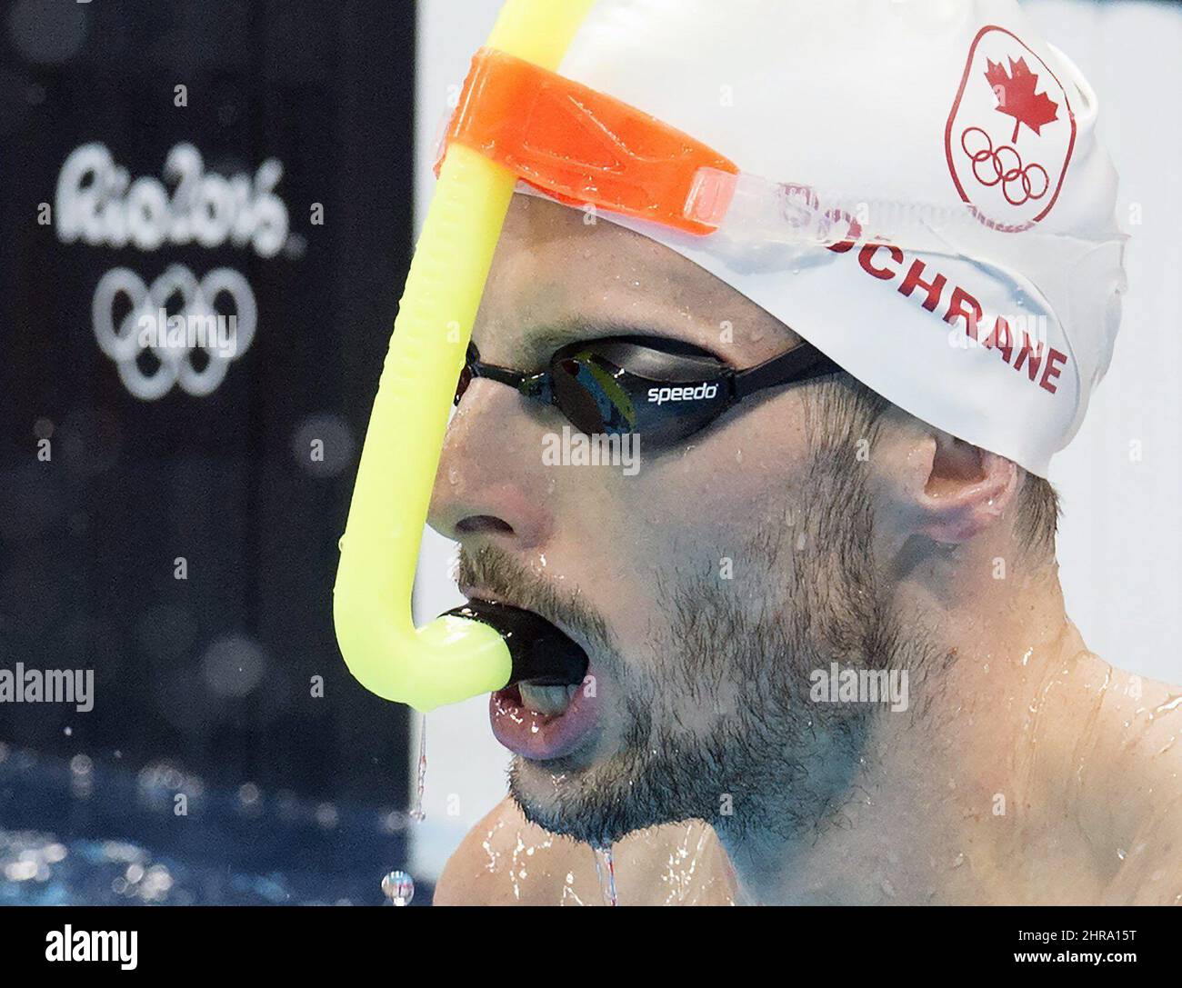 Canadian swimmer Ryan Cochrane wears a snorkel while training at the ...