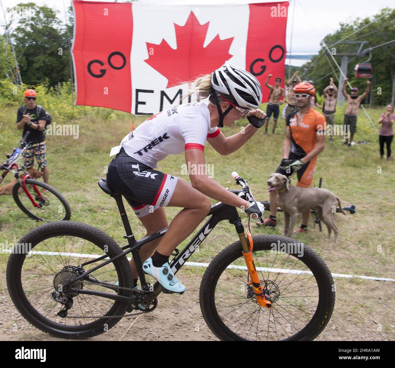 Emily Batty of Brooklin Ont. acknowledges fans as she races to a bronze ...