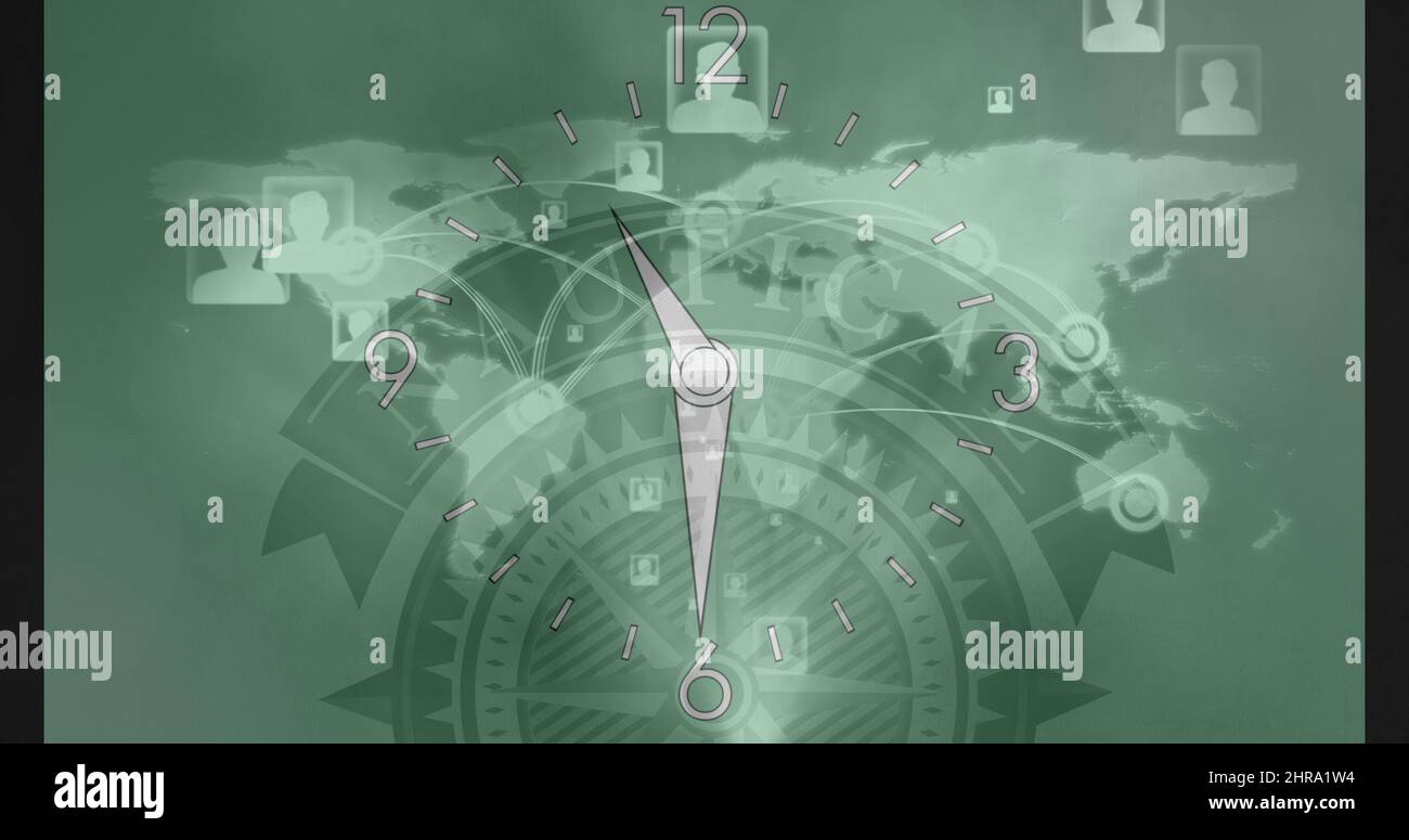 Image of clock over network of connections Stock Photo - Alamy