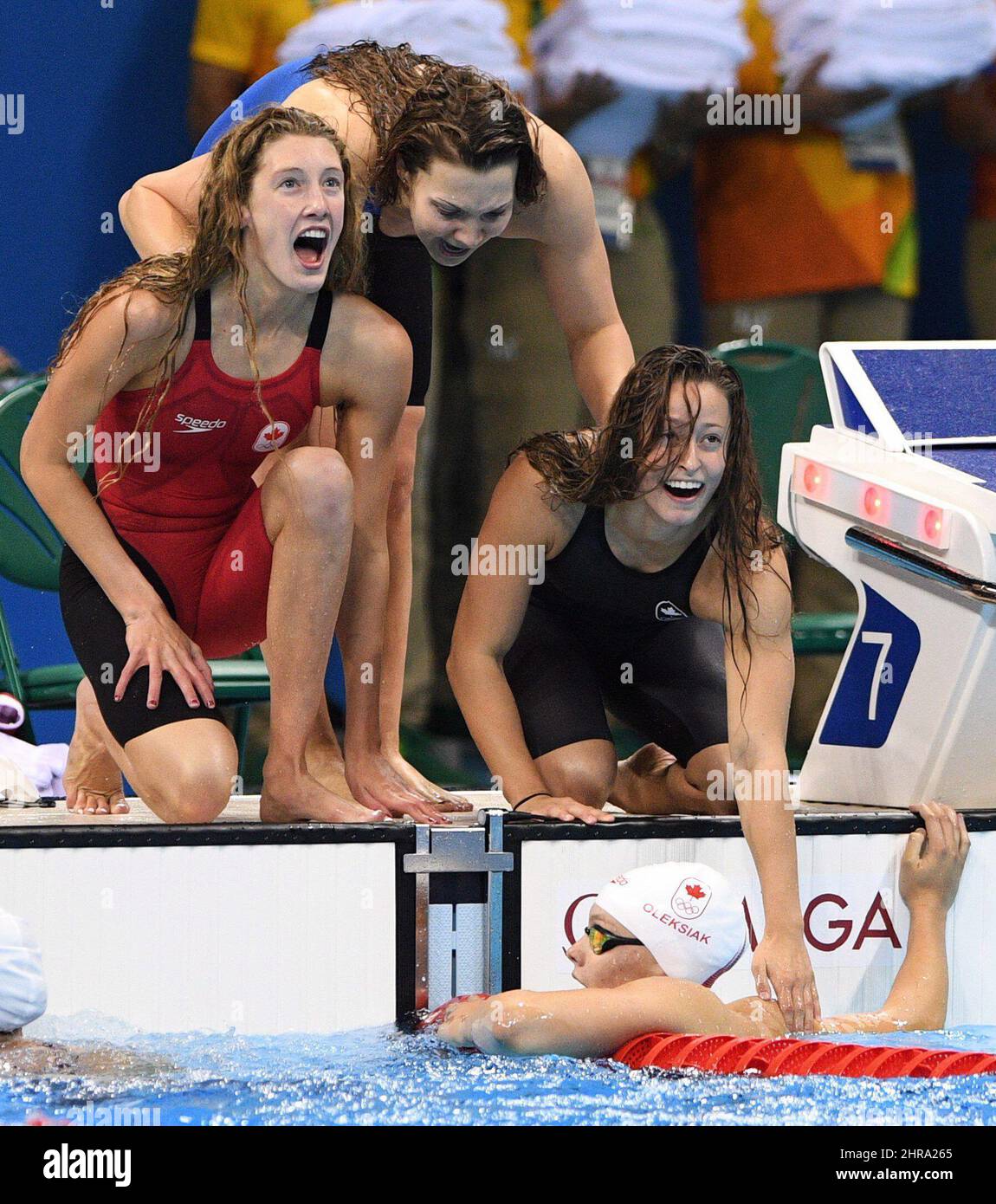 Canada's Taylor Ruck, left to right, Brittany MacLean, Katerine Savard ...