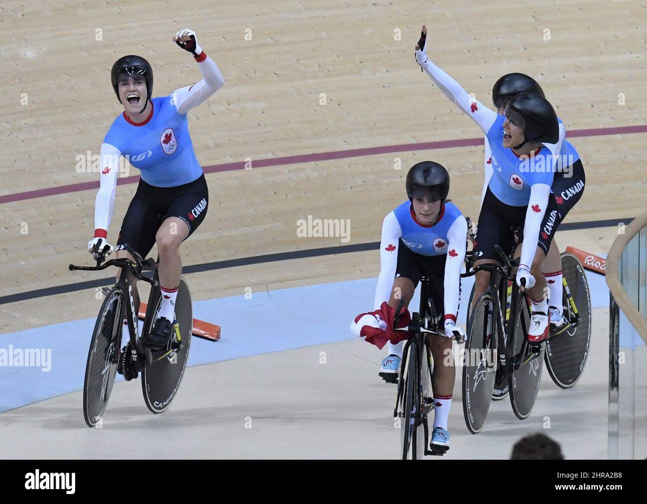 Canada's women's team pursuit team of Allison Beveridge, Jasmin ...