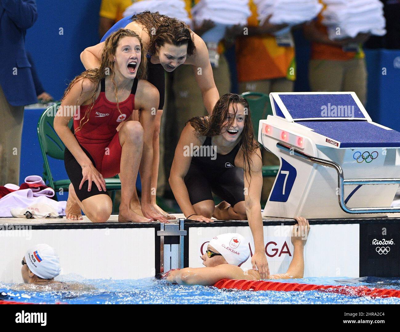 Canada's Taylor Ruck, left to right, Brittany MacLean, Katerine Savard ...