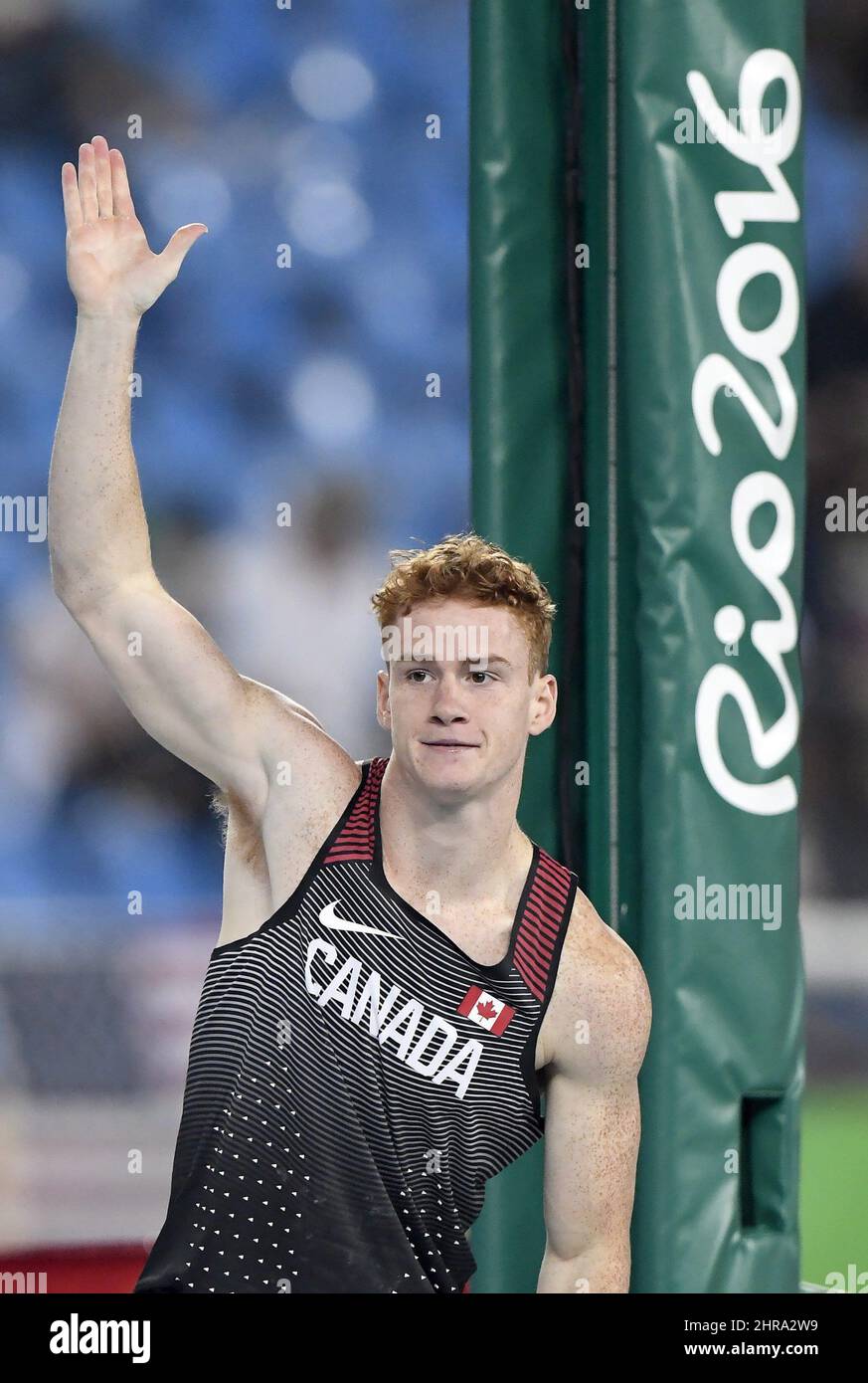 Shawn Barber waves to the crowd after being eliminated at 5.65 metres ...