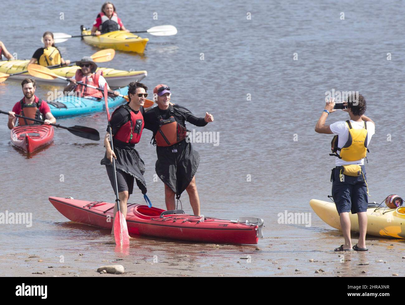 Prime Minister Justin Trudeau, left, gets his picture taken before ...