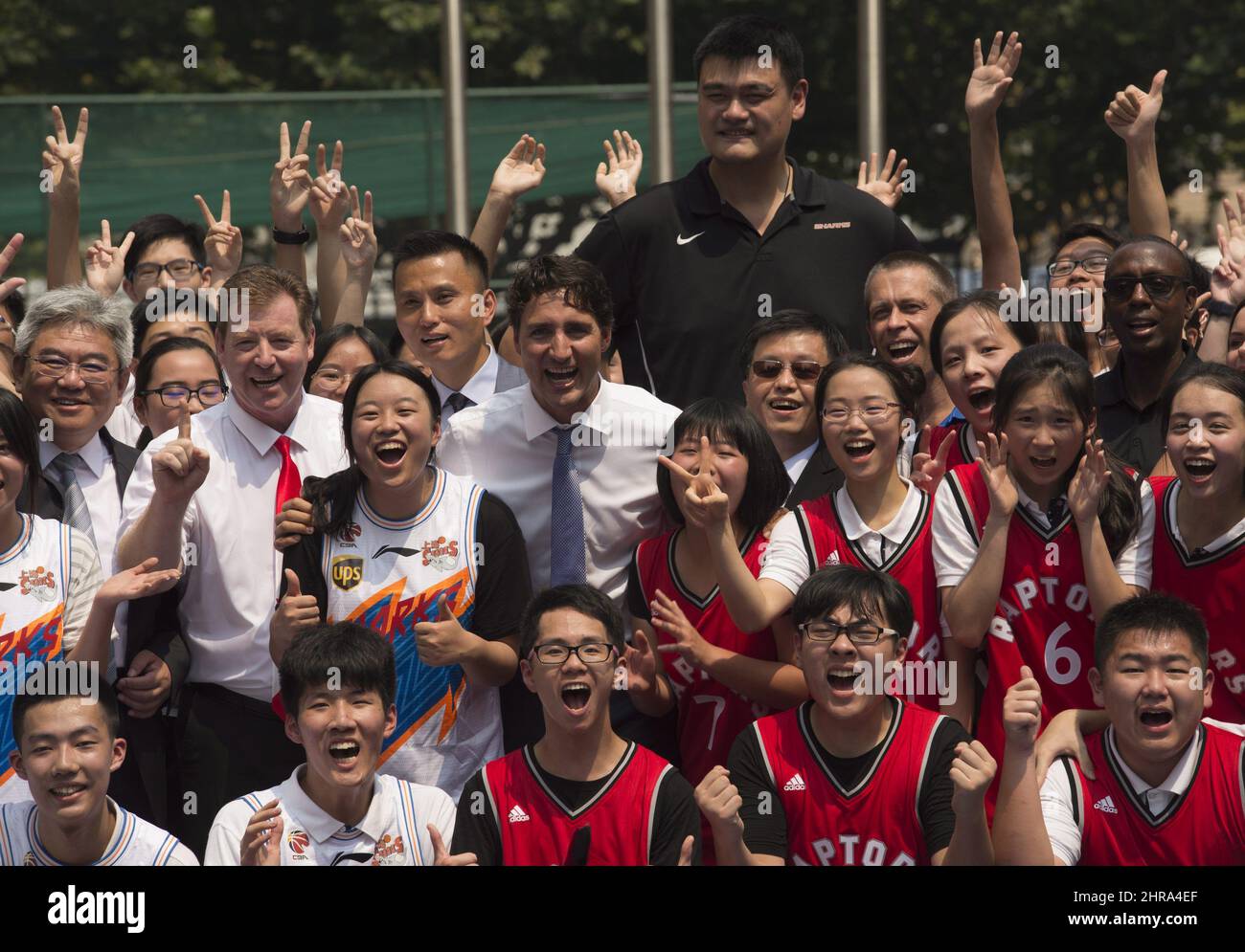 Canadian Prime Minister Justin Trudeau and former NBA player Yao Ming ...