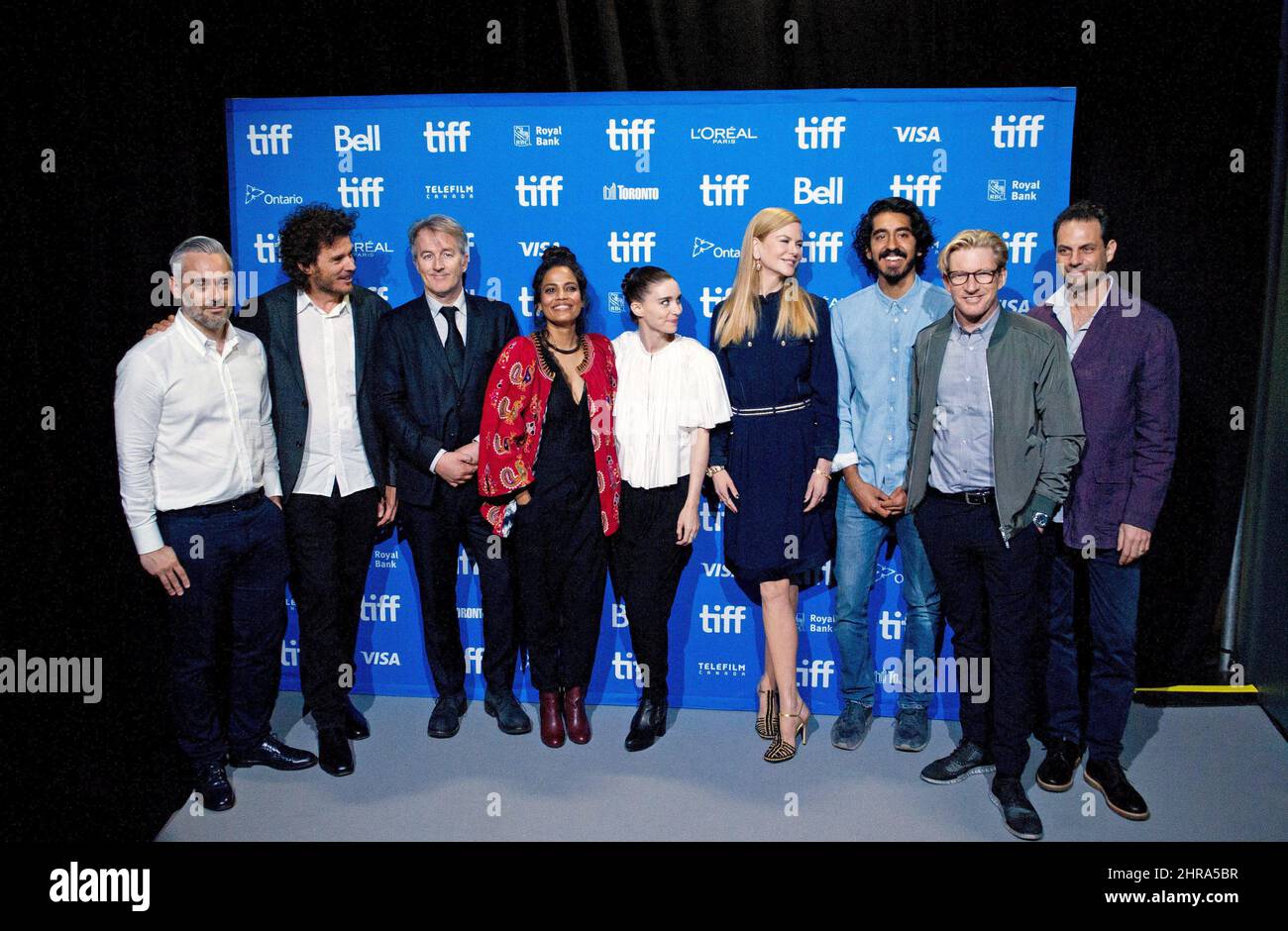The cast and crew of "Lion" pose for a photo before their press ...