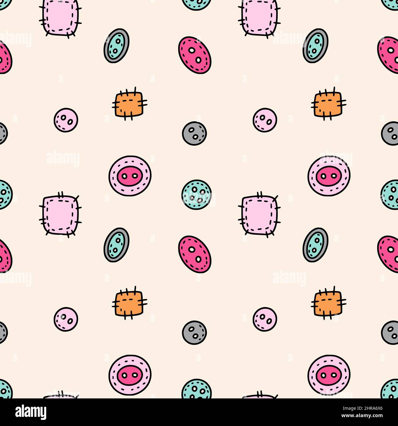 Cute cartoon buttons seamless pattern, sewing background Stock Vector ...