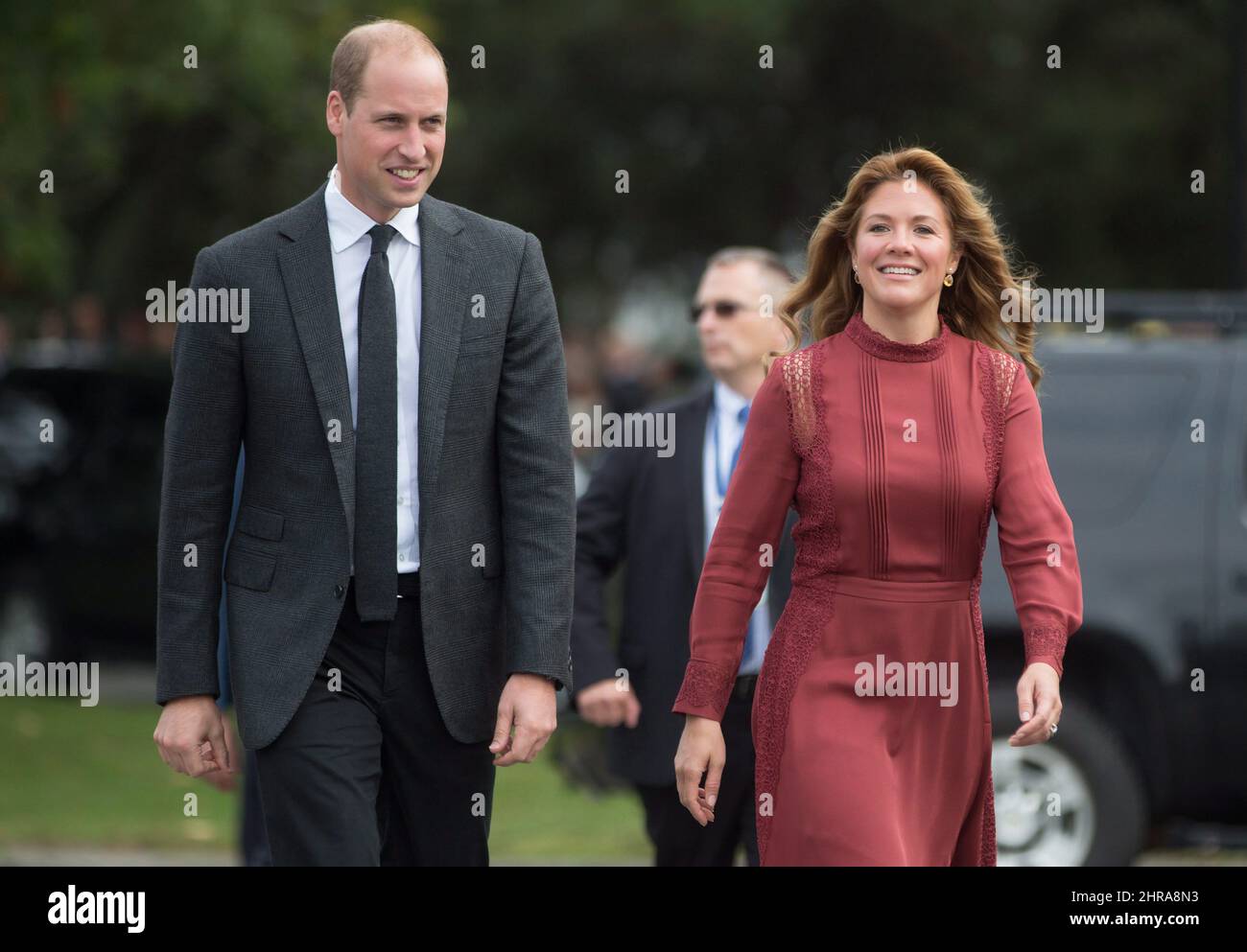 The Duke of Cambridge and Sophie Gregoire Trudeau walk together during ...