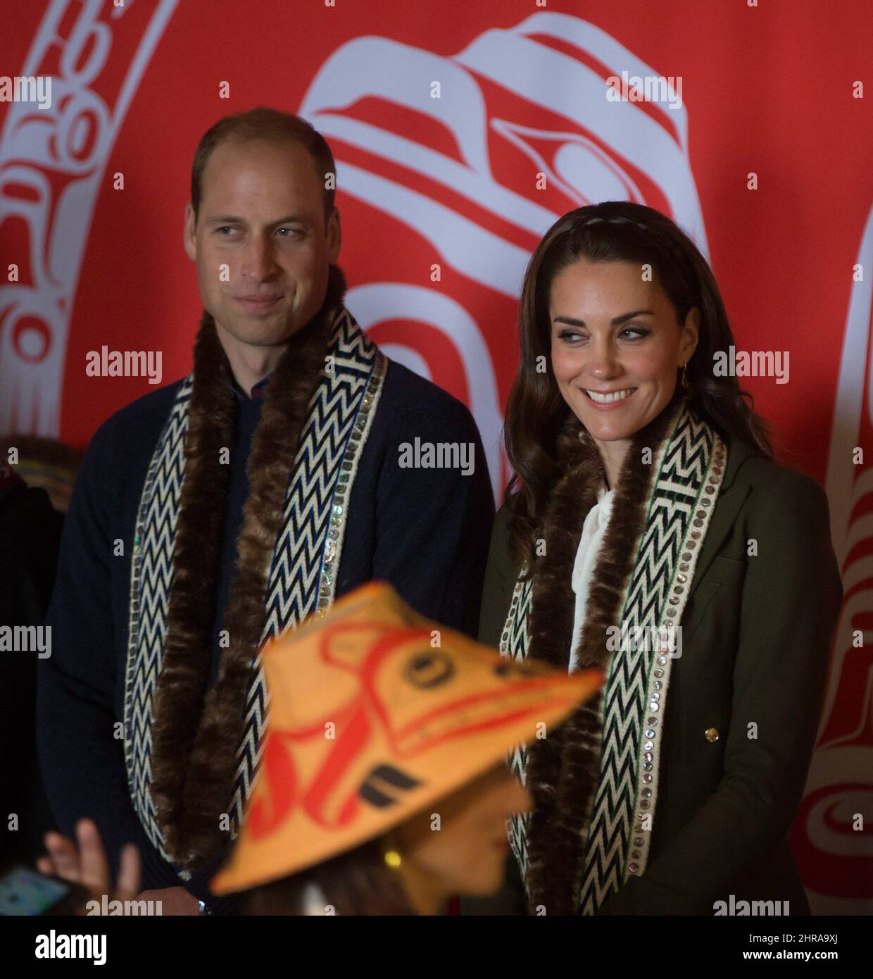 The Duke and Duchess of Cambridge, attend a welcoming ceremony during a ...