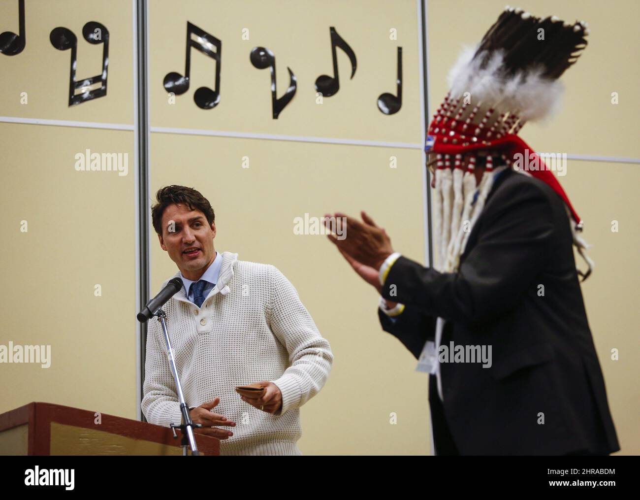 Prime Minister Justin Trudeau is applauded by Blood Tribe Charles ...