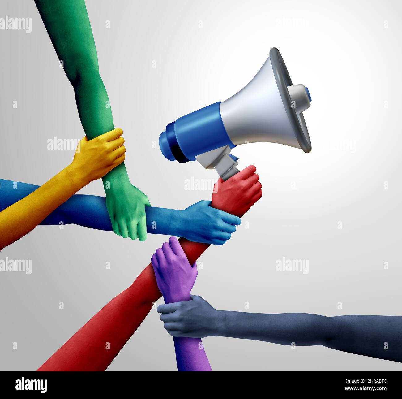 Group voice and social diversity message or diverse society speaking ...