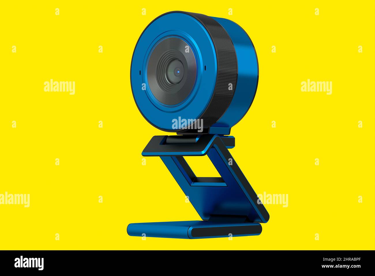 Webcam staying on stand isolated on yellow background. 3D rendering of ...