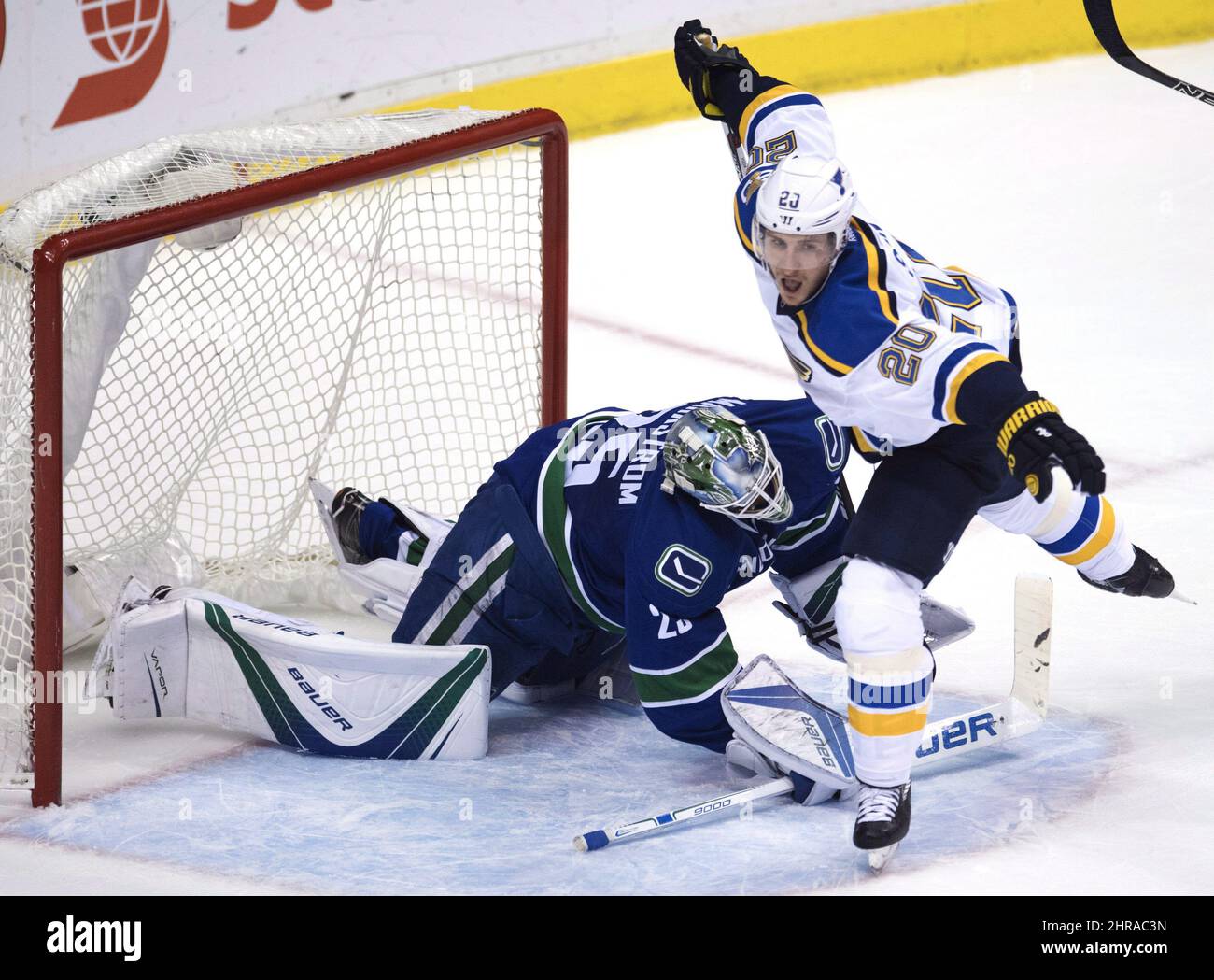 St. Louis Blues left wing Alexander Steen (20) is stopped by Vancouver ...