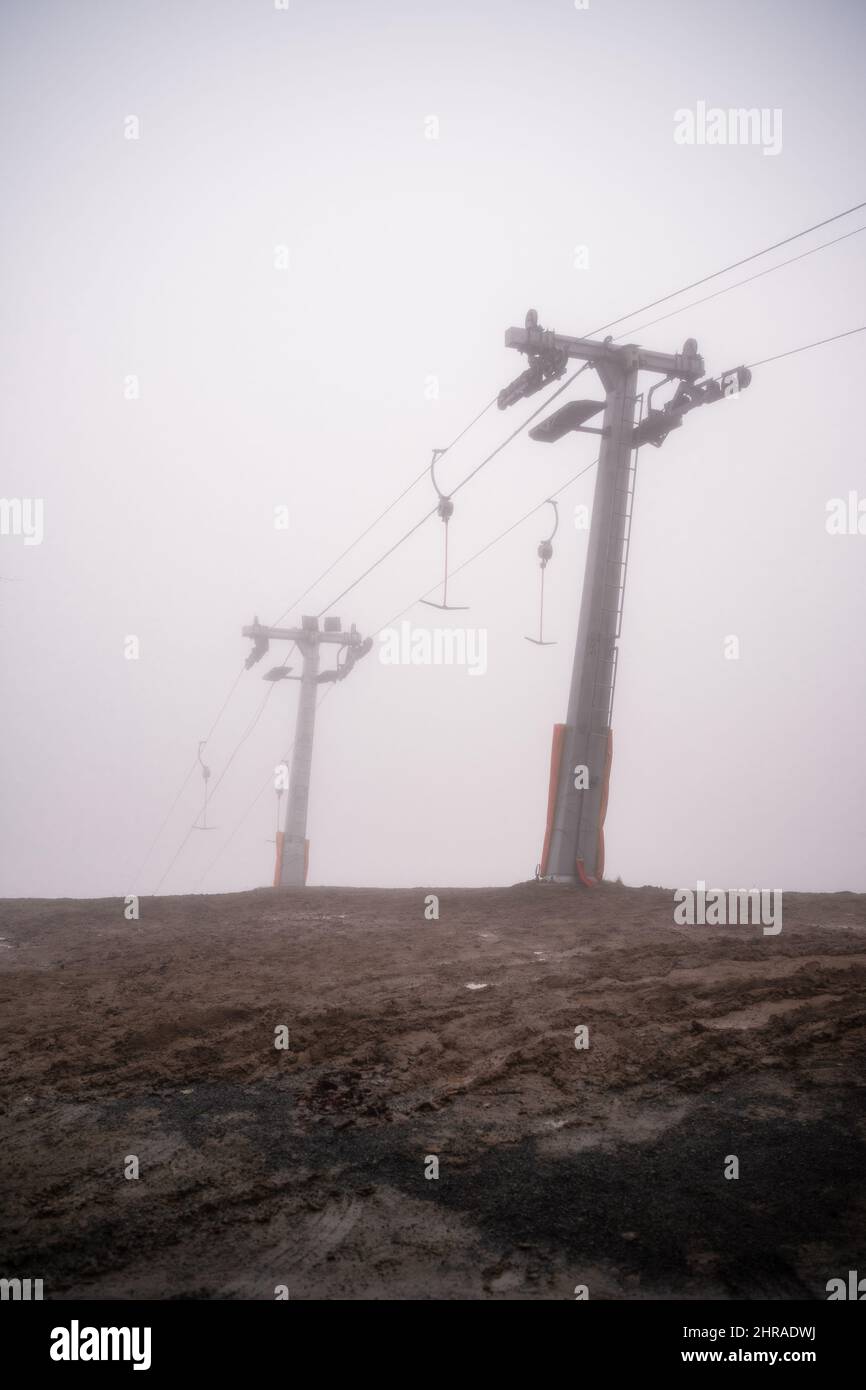 Vertical shot of overhead cable car suspension pylon Stock Photo - Alamy