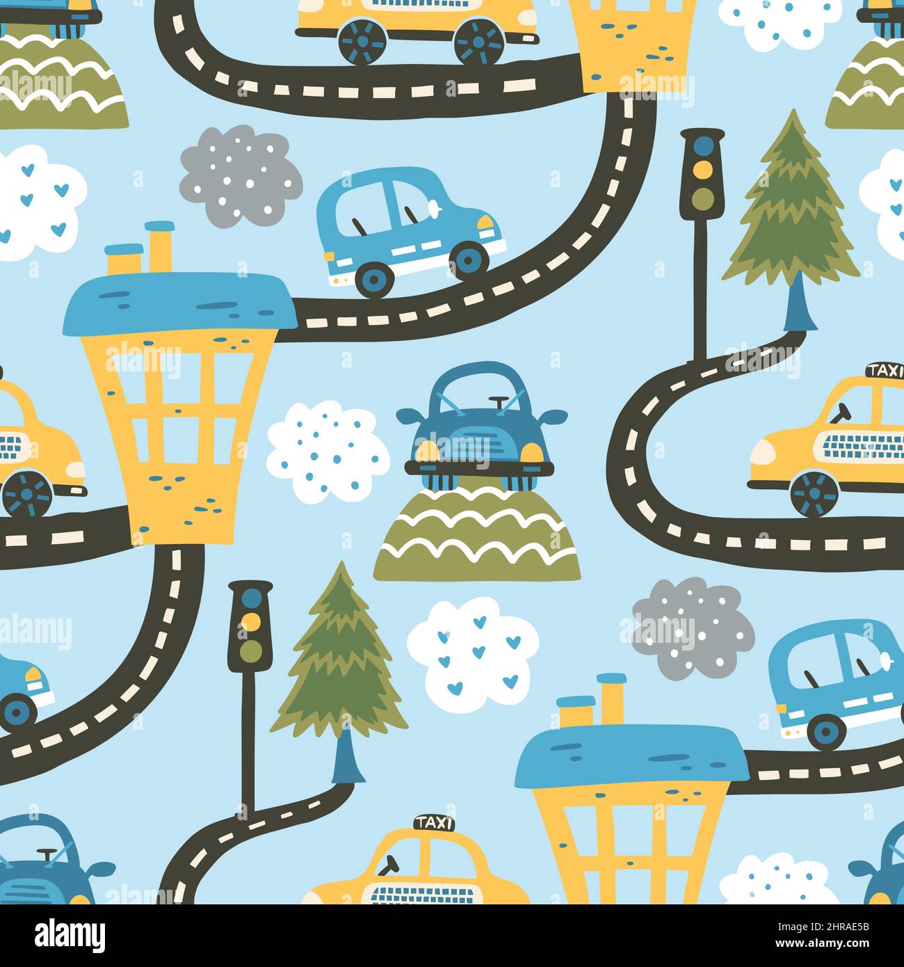 Cute cartoon car seamless pattern - baby boy background Stock Vector ...