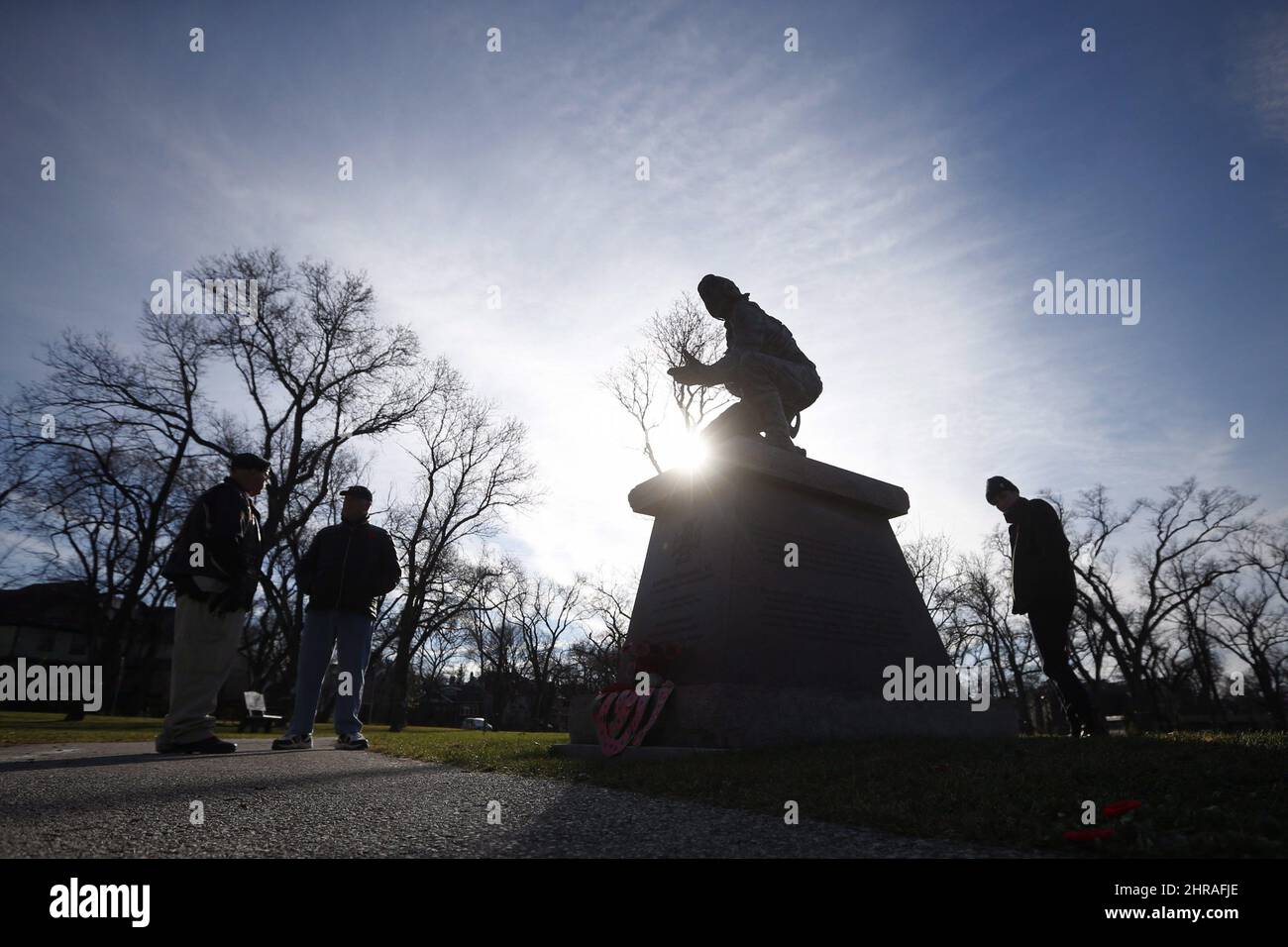 People visit a memorial for Victoria Cross war hero Andrew Mynarski ...