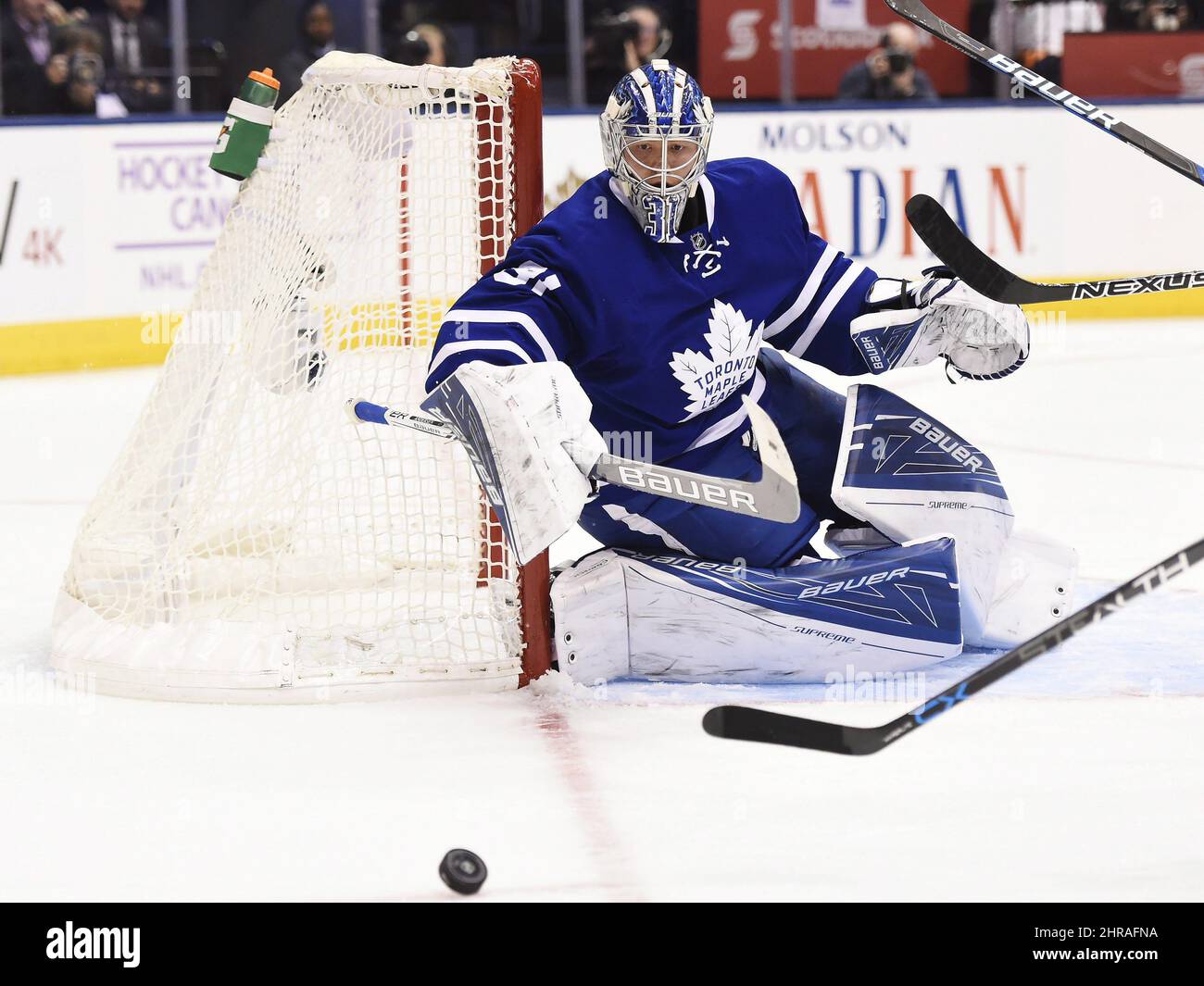 Toronto Maple Leafs goalie Frederik Andersen (31) keeps an eye on the ...