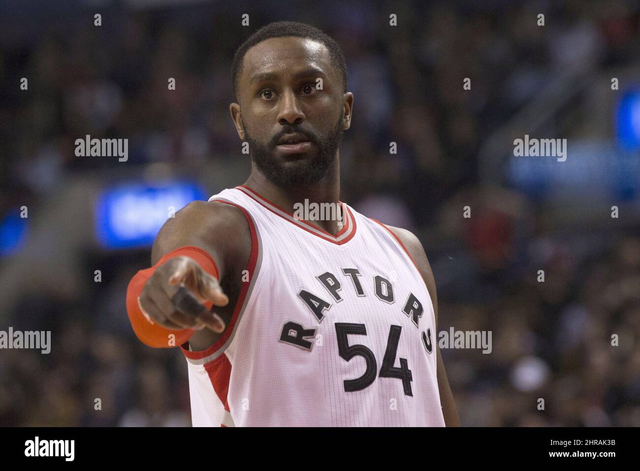Toronto Raptors forward Patrick Patterson gestures to a teammate during ...