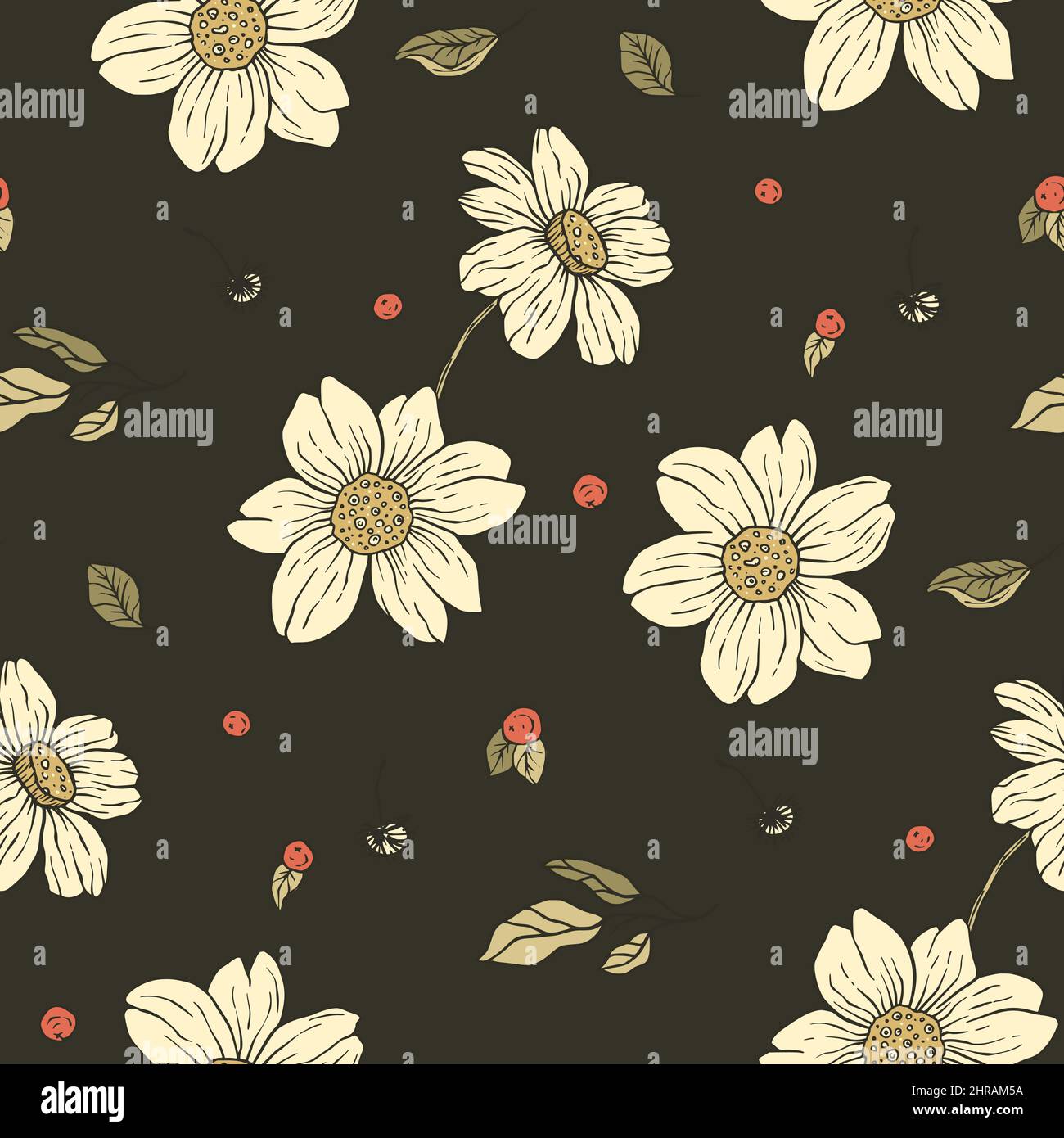 Vintage daisy flower seamless garden pattern elegant background Stock ...