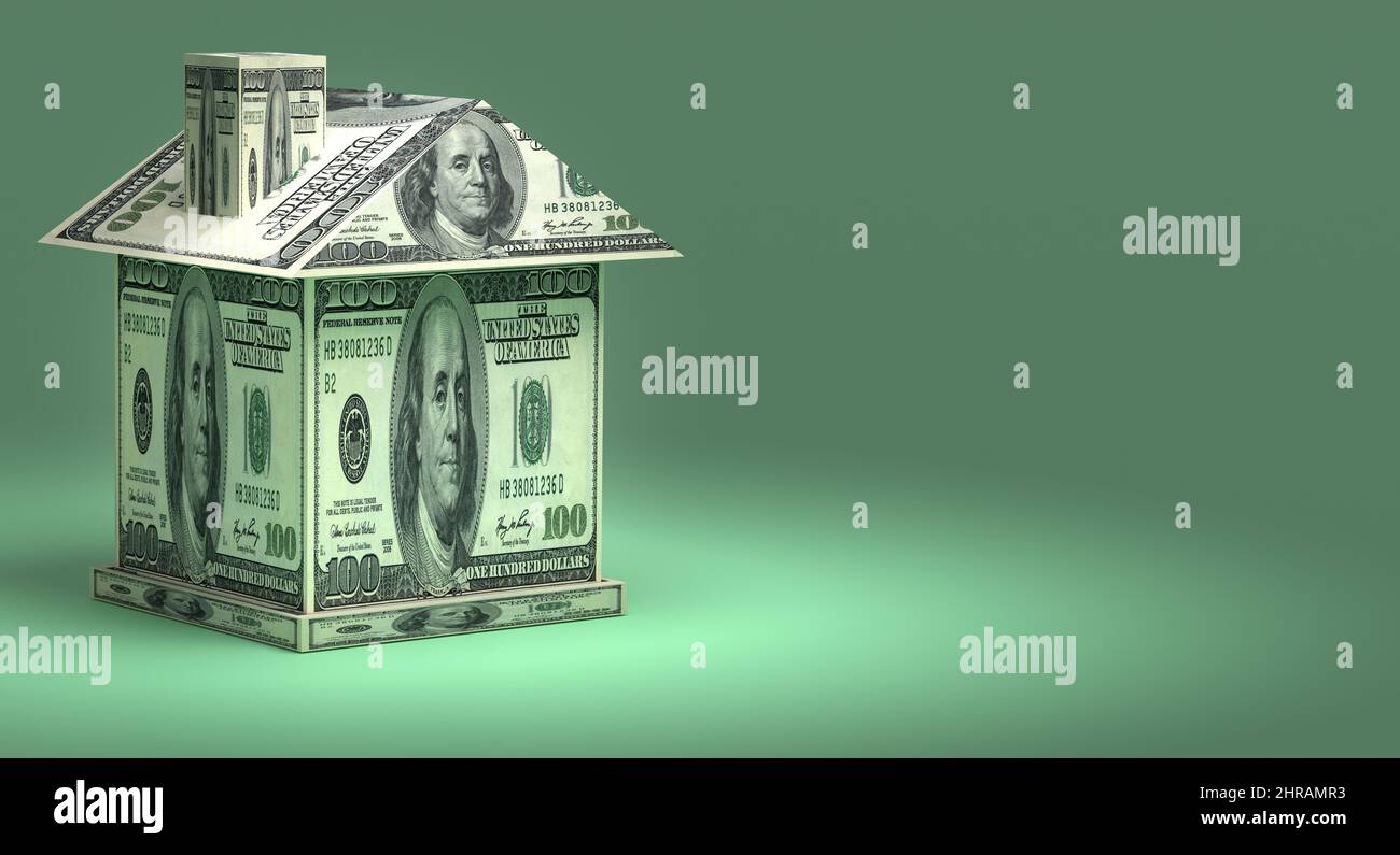 Money house from dollars USA. Real estate concepts. 3d rendering Stock ...