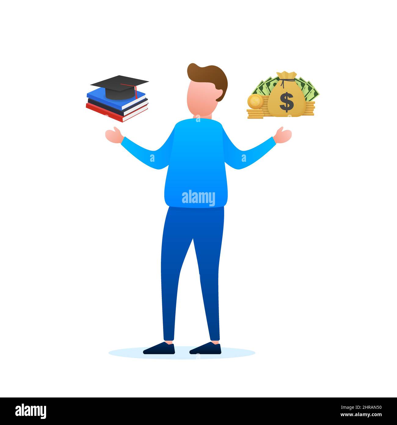Man choosing between two options Money and education. Vector stock ...