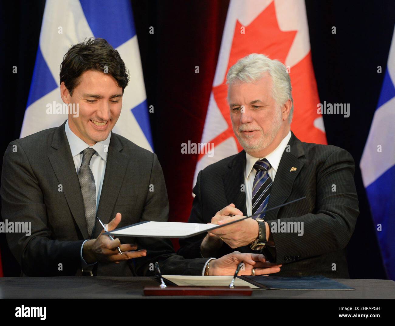 Prime Minister Justin Trudeau and the Premier of QuÃƒÂ©bec Philippe ...