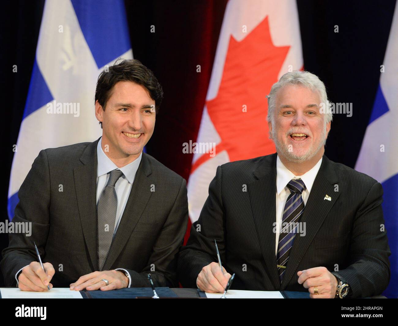 Prime Minister Justin Trudeau and the Premier of QuÃƒÂ©bec Philippe ...