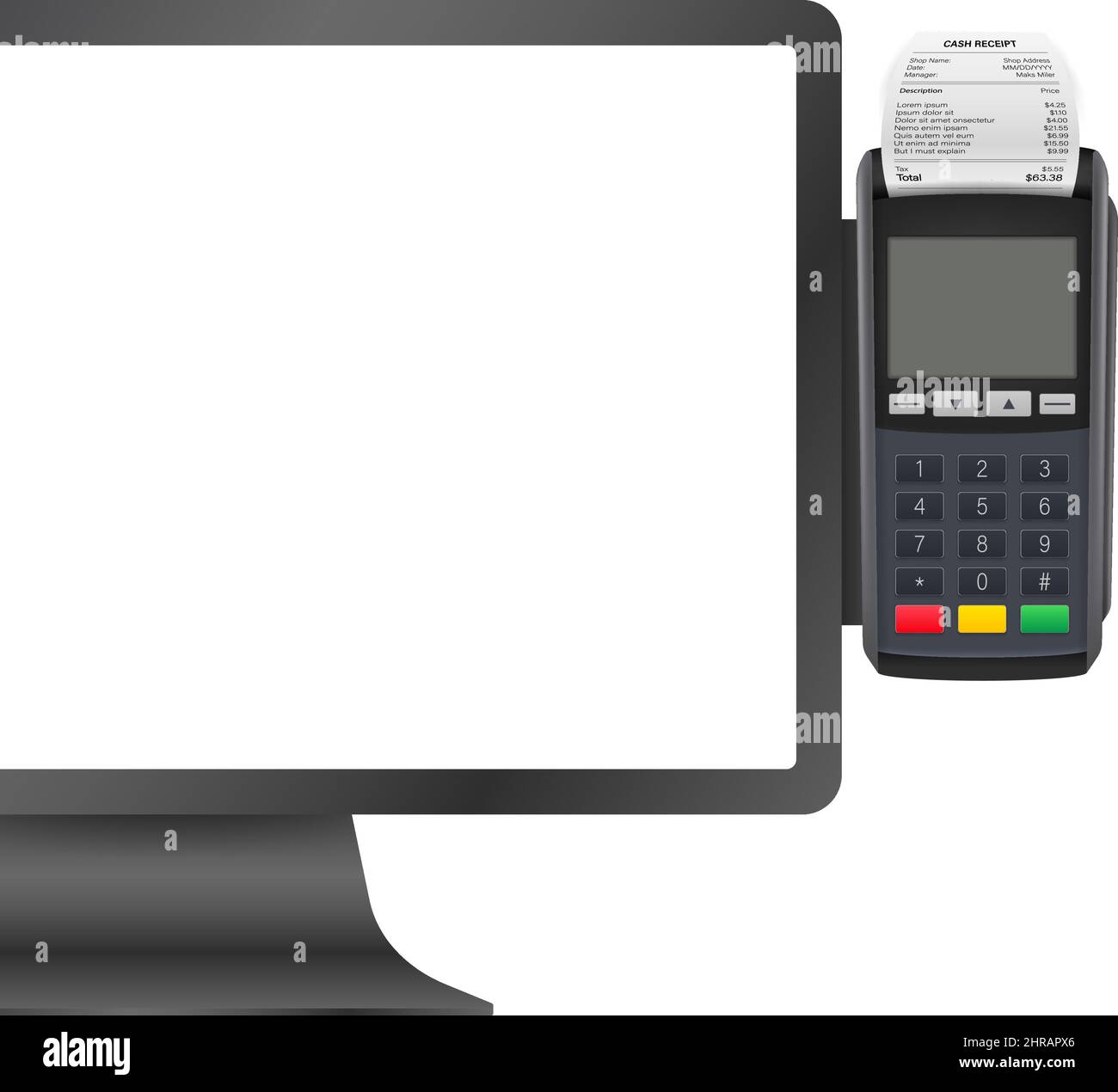 Pos Tablet computers, cash register Equipments. Business vector icon ...