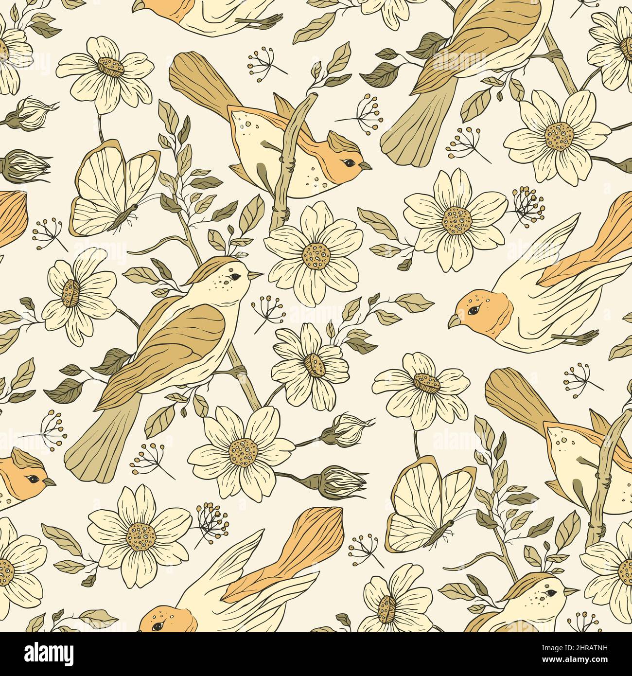 Oriental birds flowers pattern Stock Vector Images - Alamy