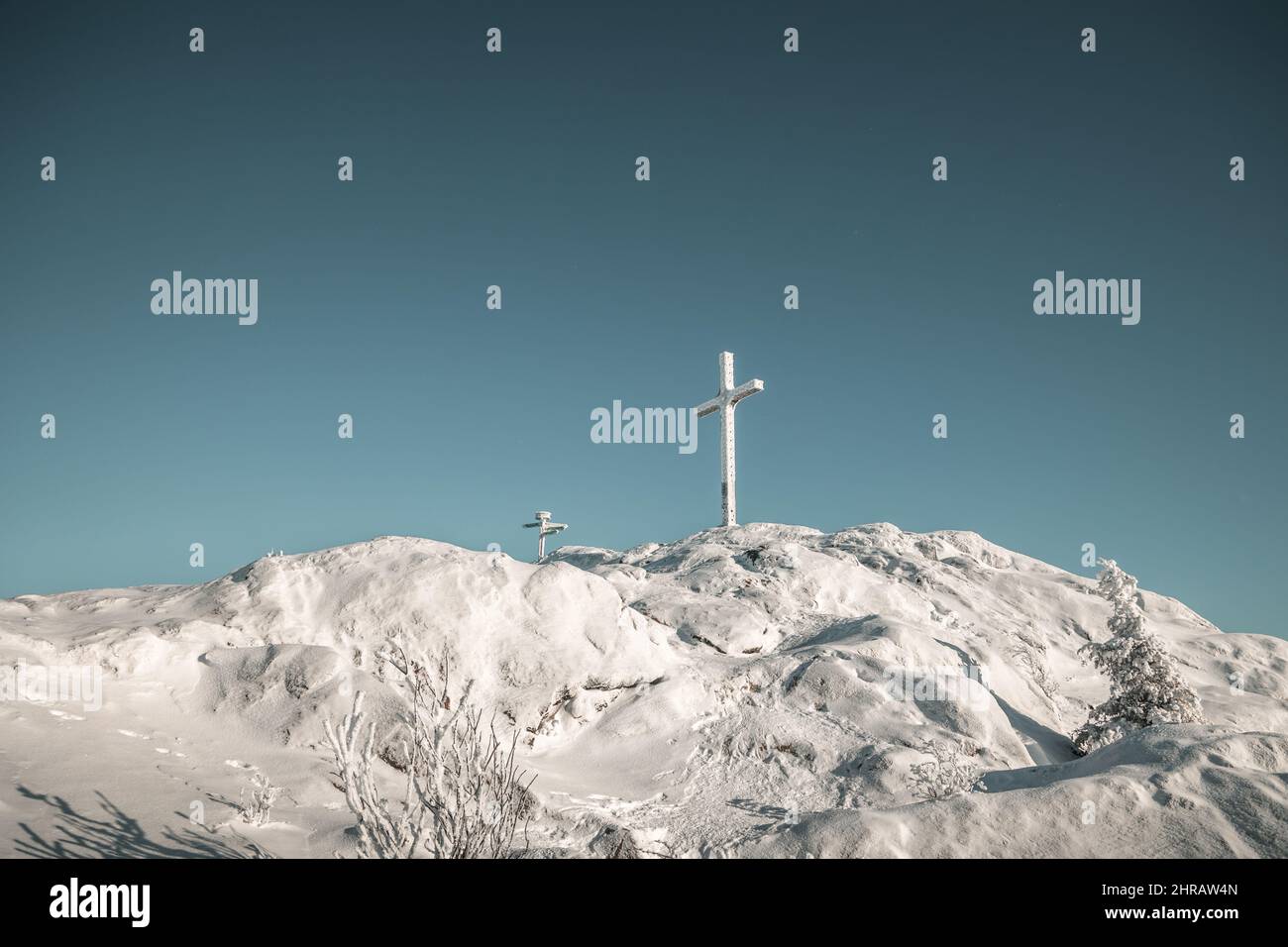 Beautiful view of a cross on top of a snowy mountain in Canada Stock ...