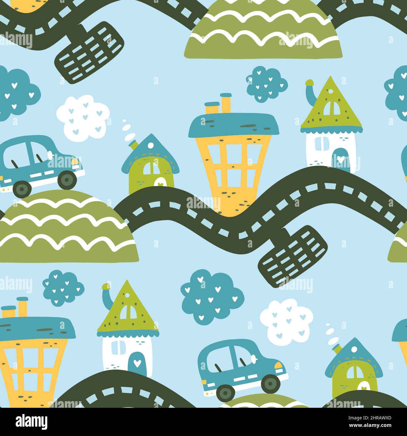 Cute cartoon car seamless pattern - baby boy background Stock Vector ...