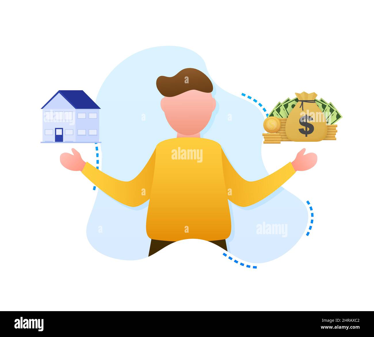 Man choosing between two options money and house. Vector stock ...