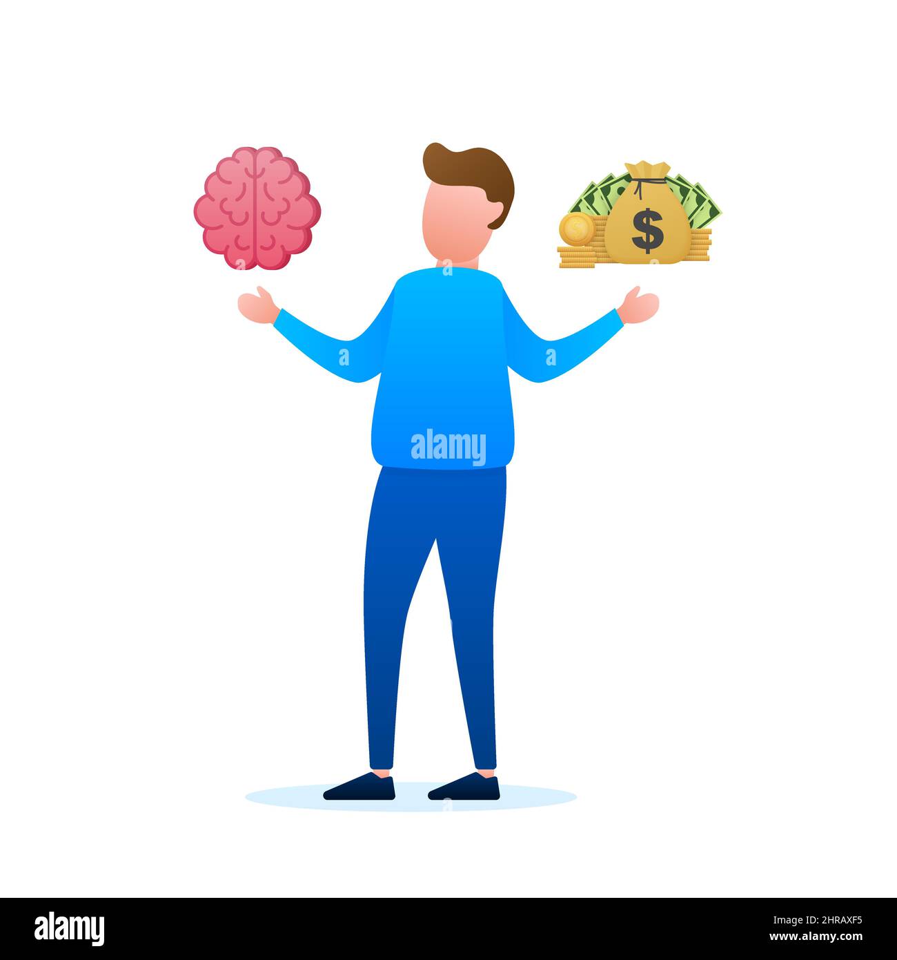 Man choosing between two options brainwork and money. Vector stock ...