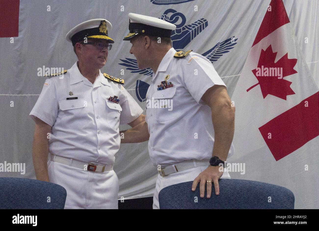 Royal Canadian Navy Vice-Admiral Mark Norman (left) speaks with Vice ...